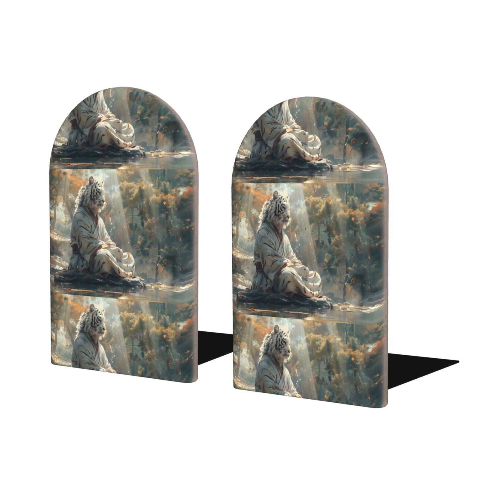 Pofeuu Forest Meditating White Tiger Print Large Bookend Hold Heavy ...