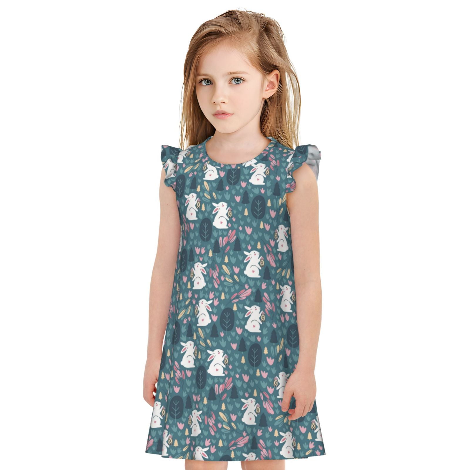 Pofeuu Forest Rabbit Print Girls Nightgowns, Nightgown Princess Pajama ...