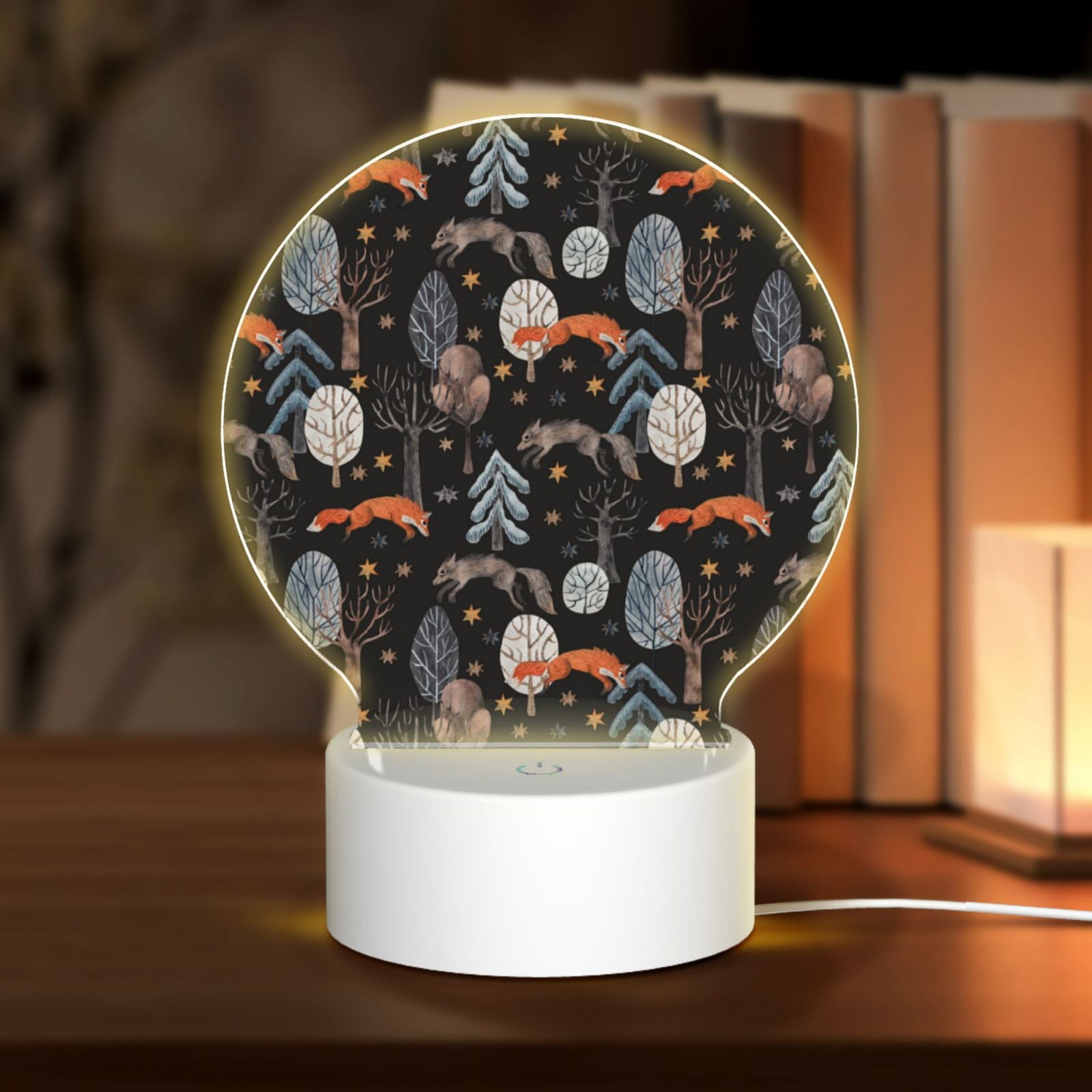 Pofeuu Fox In The Forest Print LED Christmas Night Light Lamp Base Gift ...