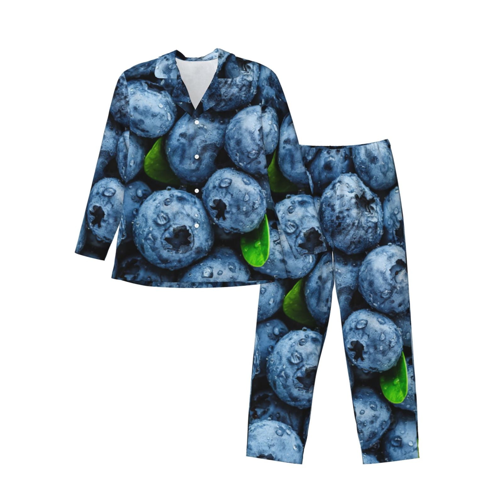 Pofeuu Fresh Blueberries Print Men's Long Sleeve Pajama Set Pijamas ...