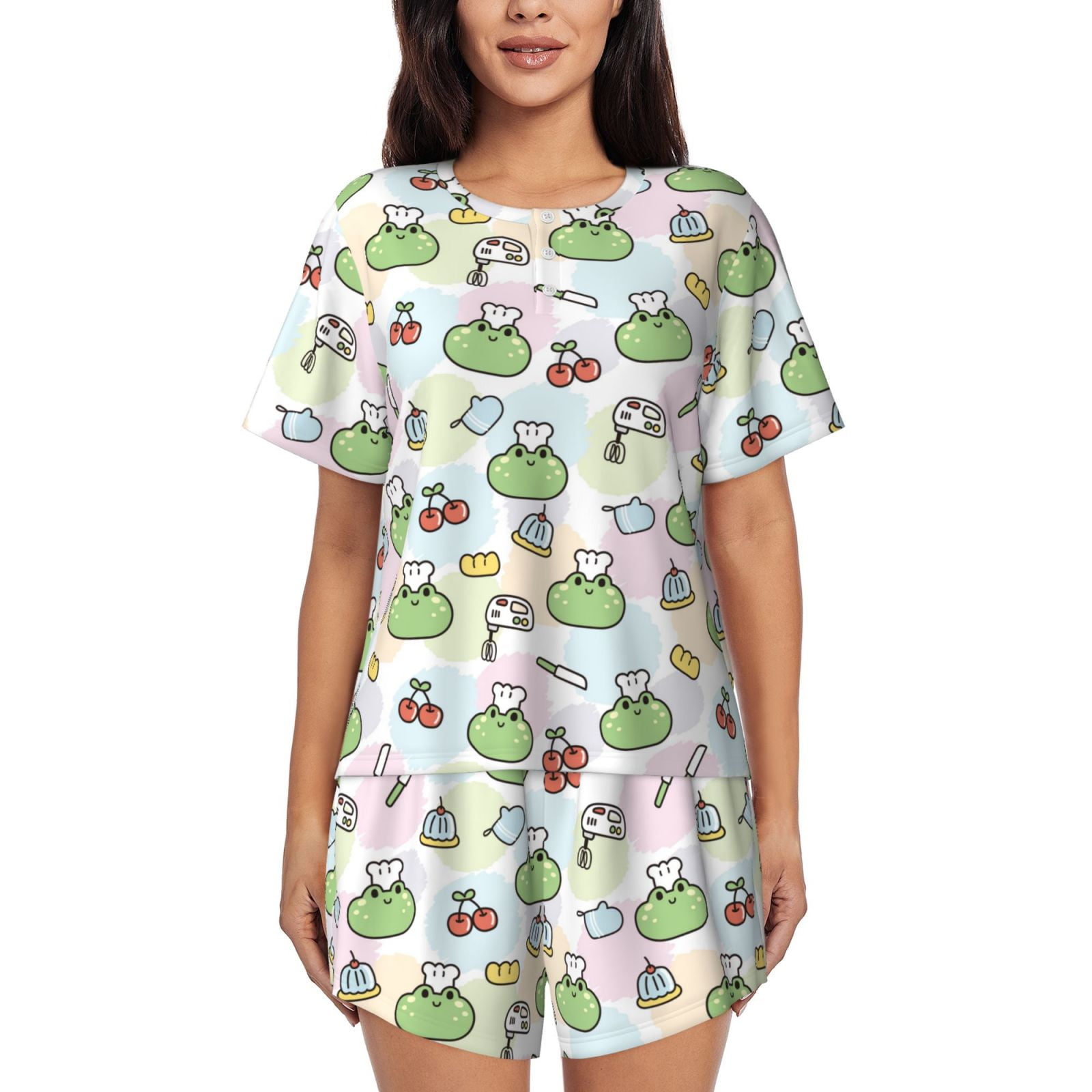 Pofeuu Frog Wear Chef Hat Print Women's Pajama Set Short/Shorts Soft ...
