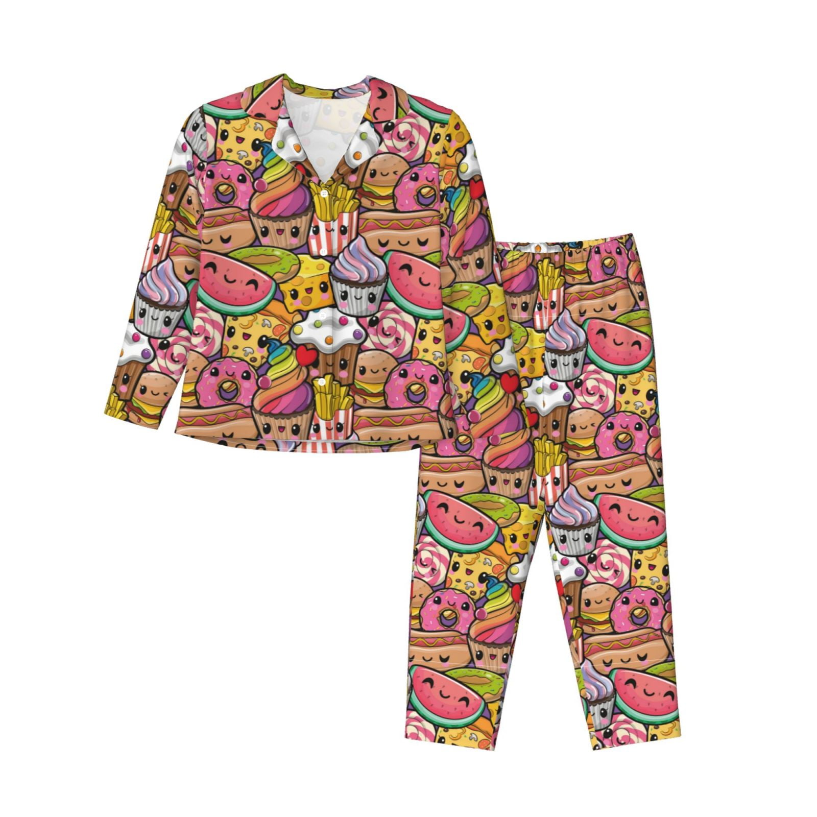 Pofeuu Fruit-Flavored Ice-Cream Print Womens Pajamas Set Long Sleeve ...