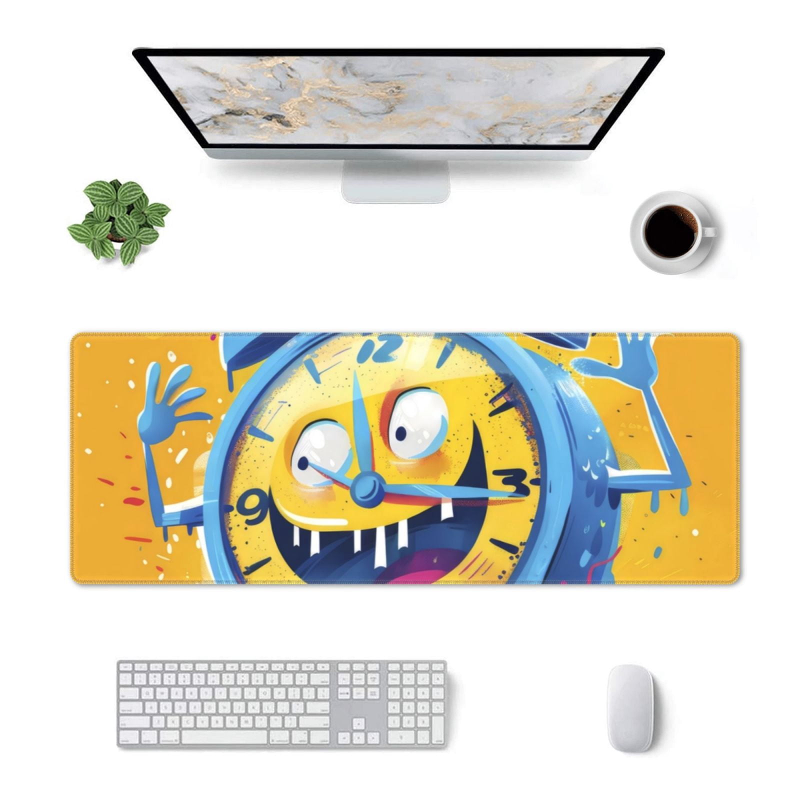 Pofeuu Funny Alarm Clock Illustration Print Desk Mat for Keyboard and ...