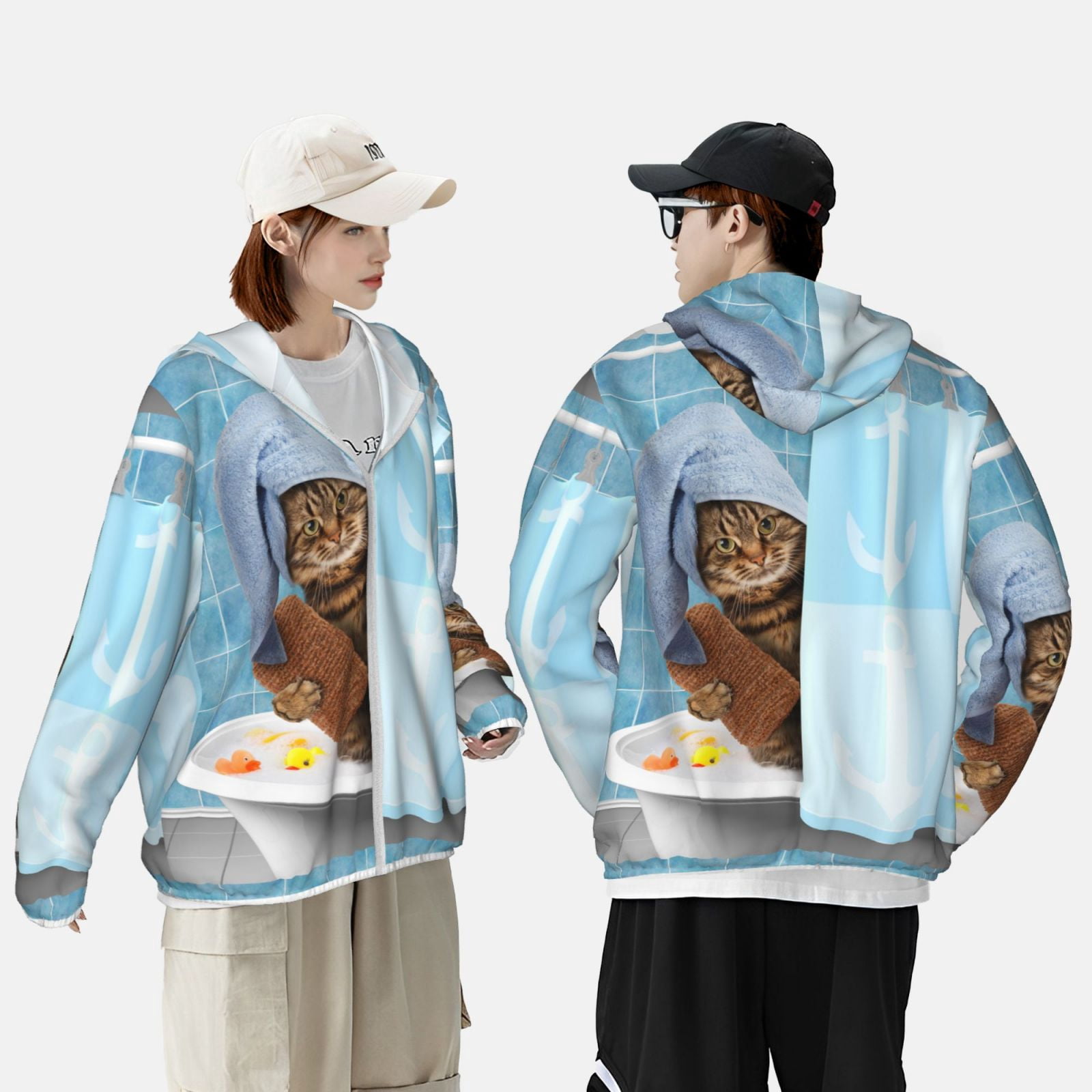 Pofeuu Funny Cat Taking a Bath Print Sun Protection Outdoor Lightweight ...