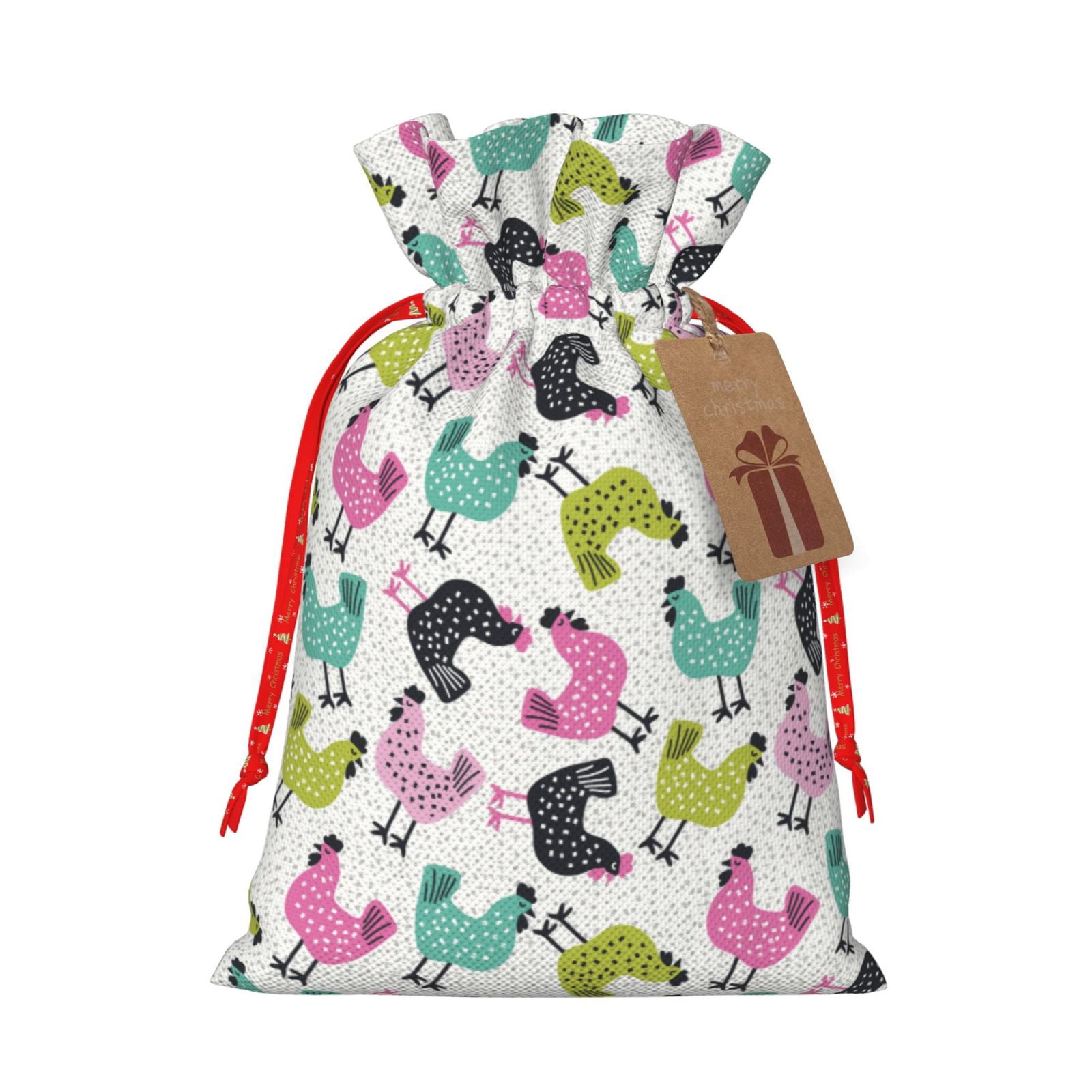 Pofeuu Funny Chicken Print Burlap Bags with Drawstrings Drawstring Gift ...