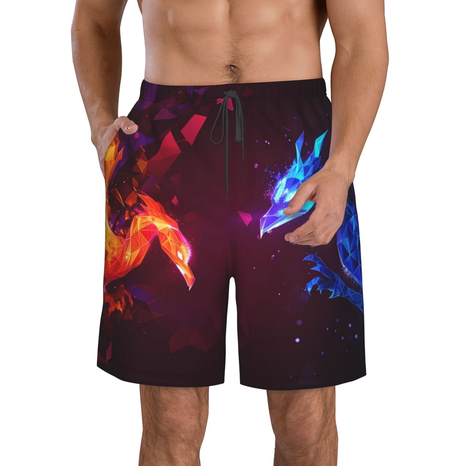 Pofeuu Futuristic Red And Blue Bird Prin Men's Swim Trunks Quick Dry ...