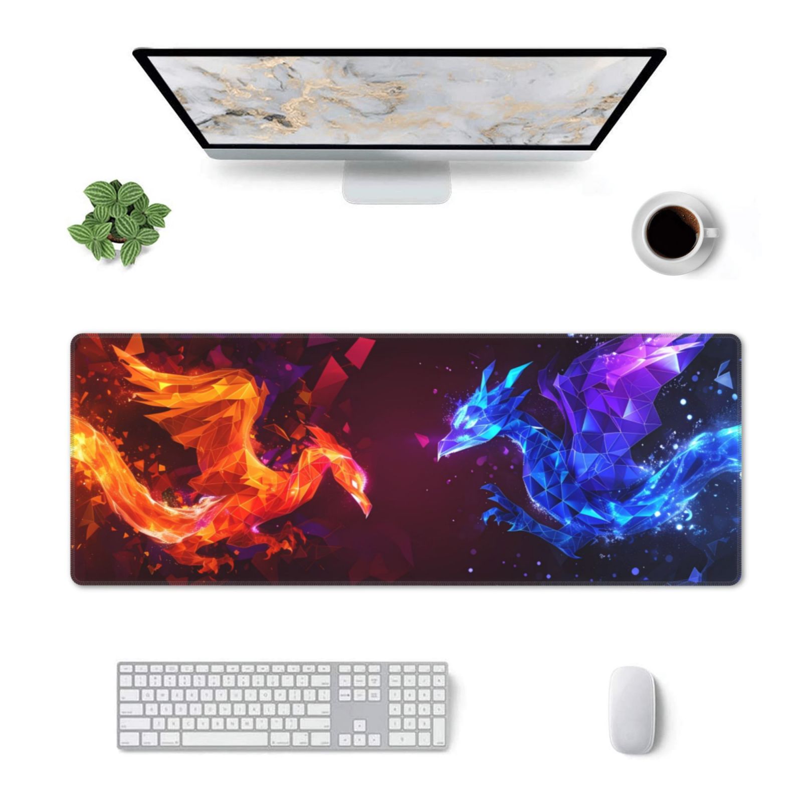 Pofeuu Futuristic Red And Blue Bird Print Desk Mat for Keyboard and ...