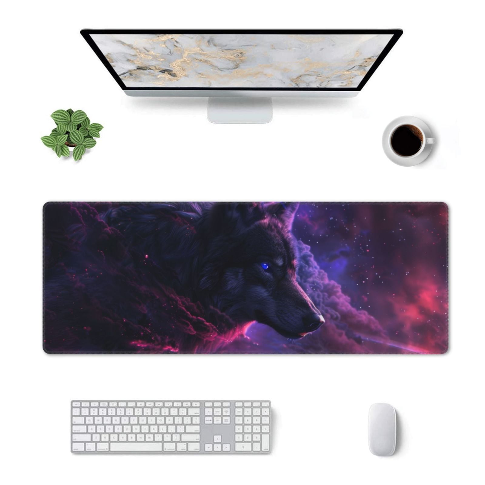 Pofeuu Galactic Wolf Stare Print Desk Mat for Keyboard and Mouse ...