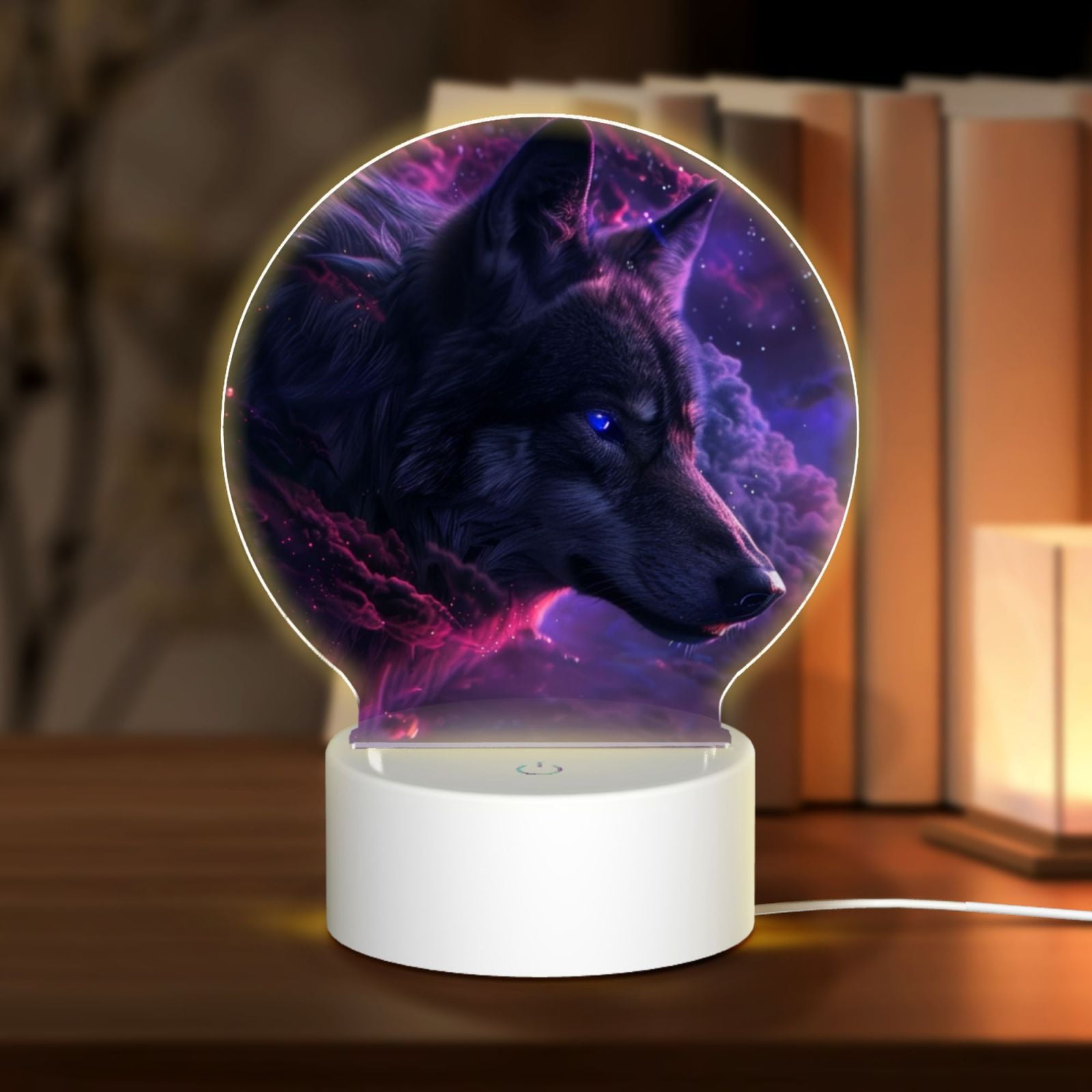Pofeuu Galactic Wolf Stare Print LED Christmas Night Light Lamp Base ...