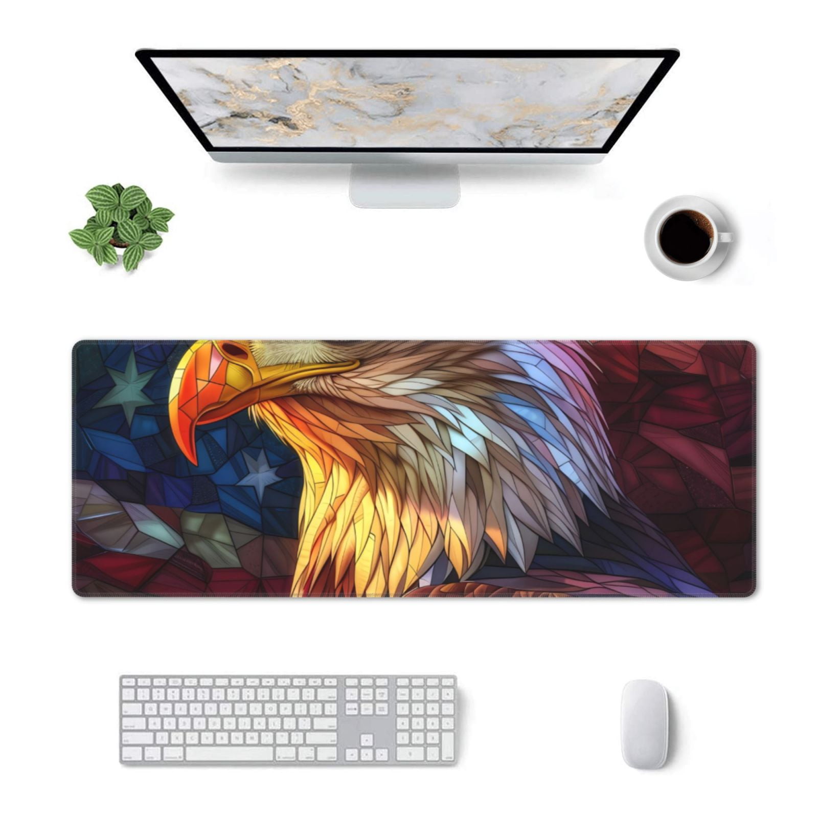 Pofeuu Geometric American Bald Eagle Print Desk Mat for Keyboard and ...