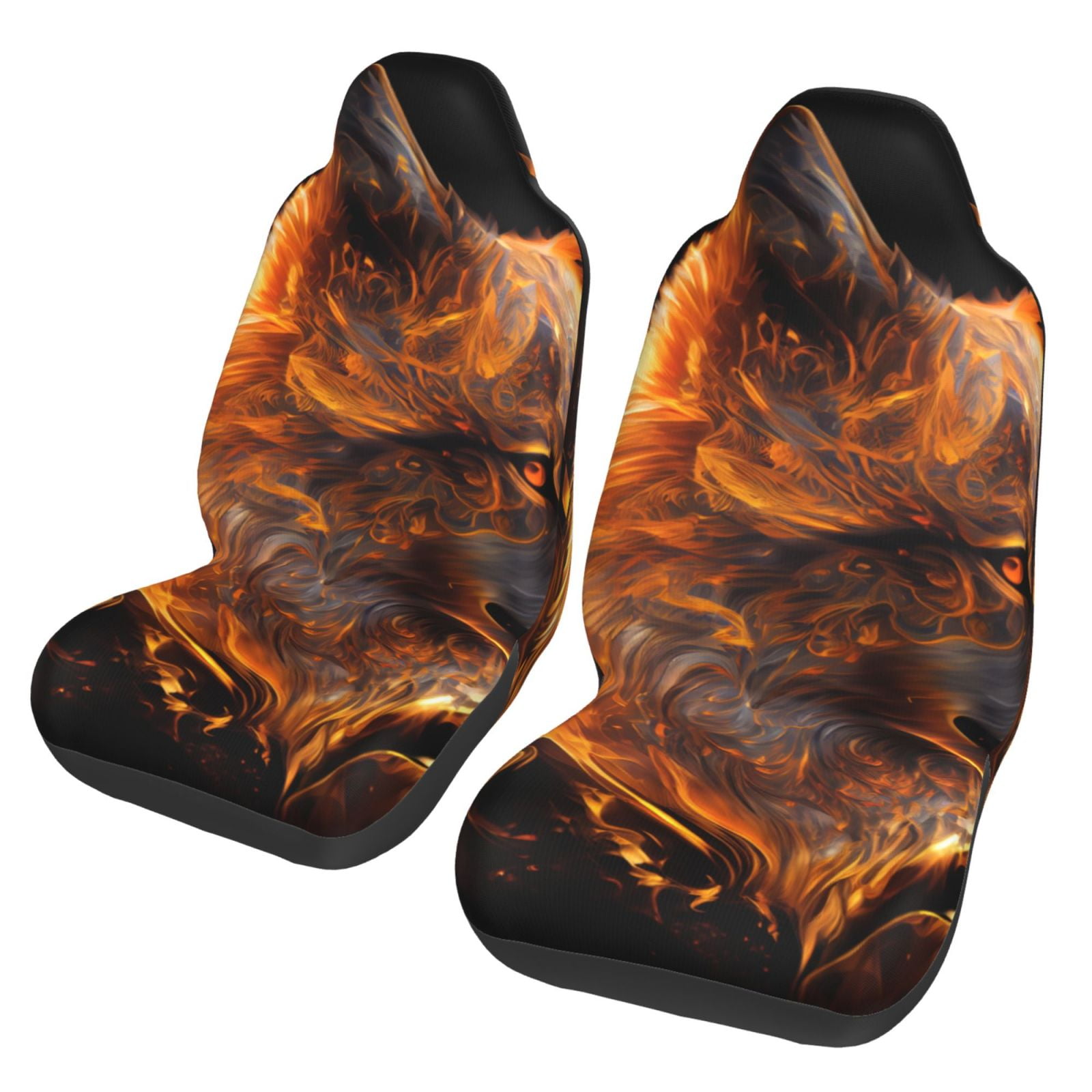 Pofeuu Gold Flame Pattern Wolf Print Automotive Car Seat Covers Flat ...