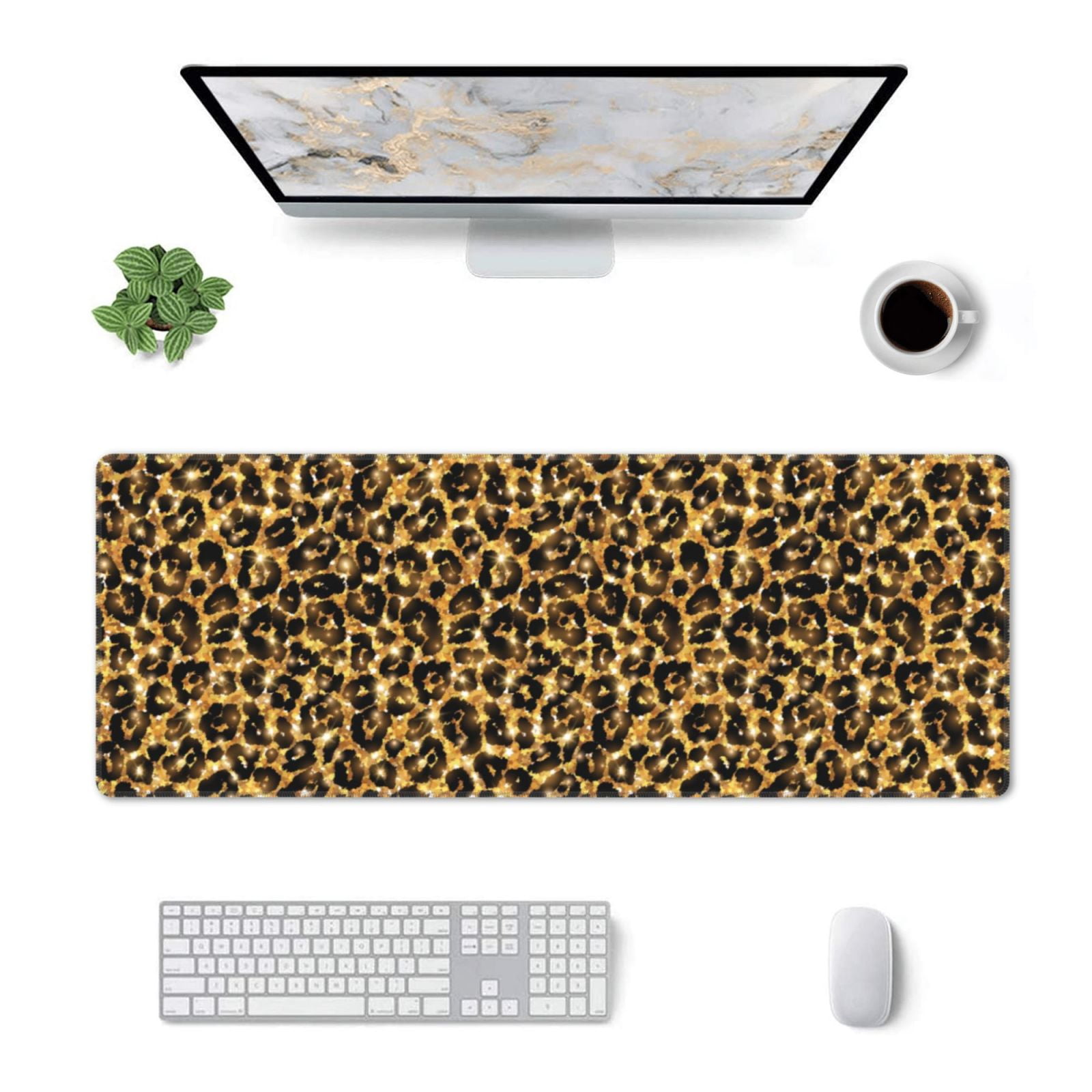 Pofeuu Gold Glitter Leopard Print Desk Mat for Keyboard and Mouse ...