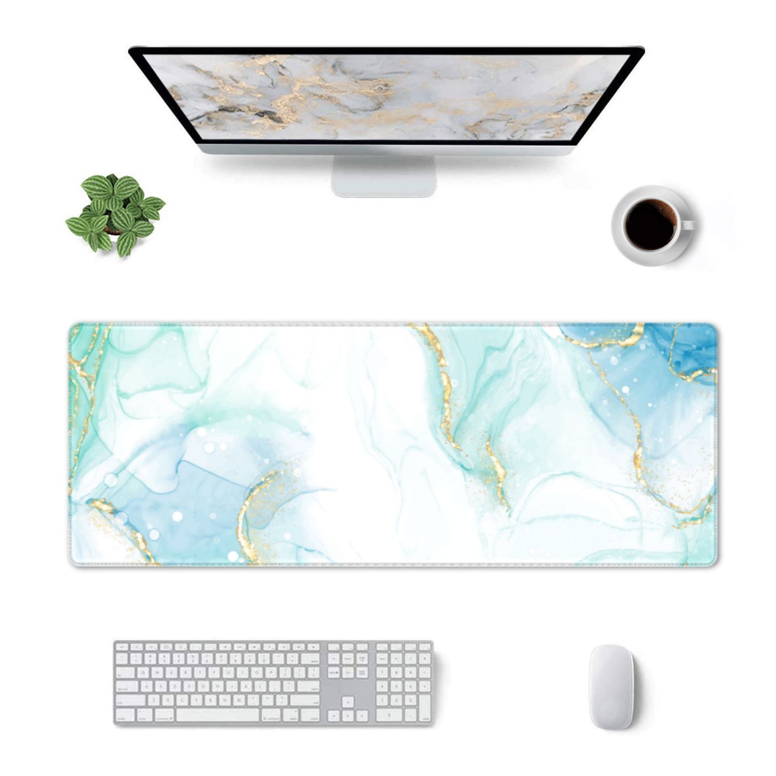 Pofeuu Gold Lines Marble Watercolor Print Desk Mat for Keyboard and ...