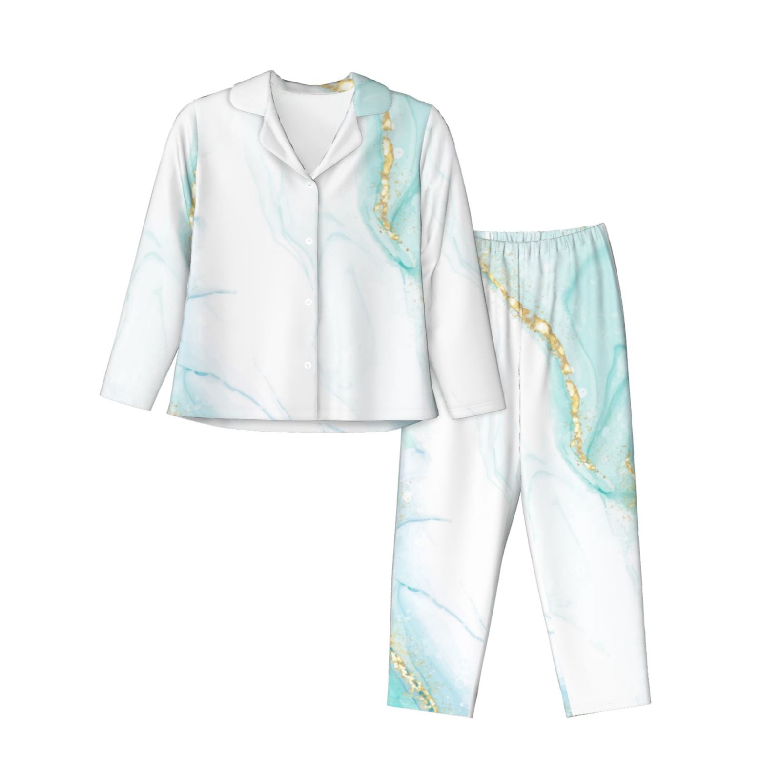 Pofeuu Gold Lines Marble Watercolor Print Womens Pajamas Set Long ...