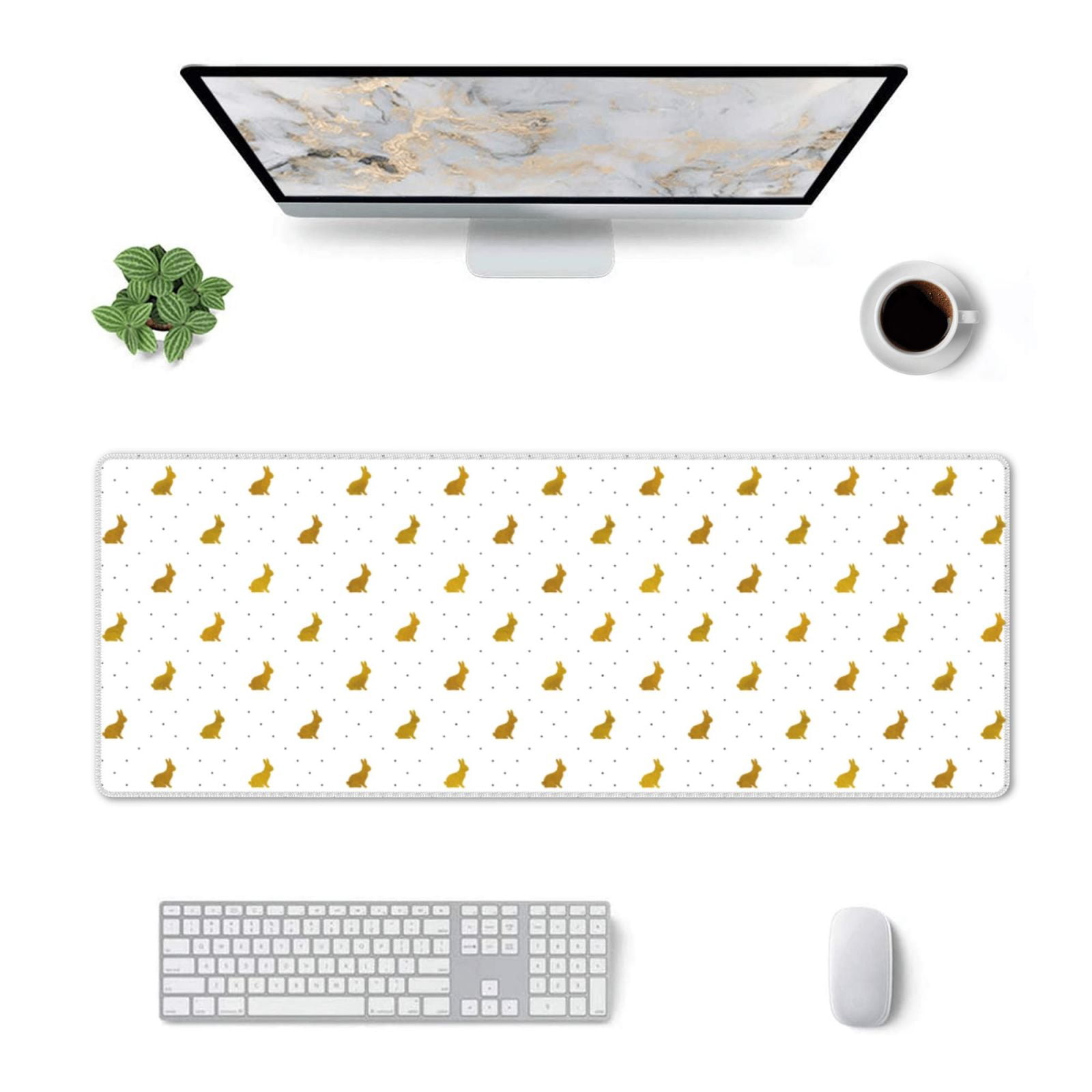 Pofeuu Gold Rabbit Print Desk Mat for Keyboard and Mouse，Computer Desk ...