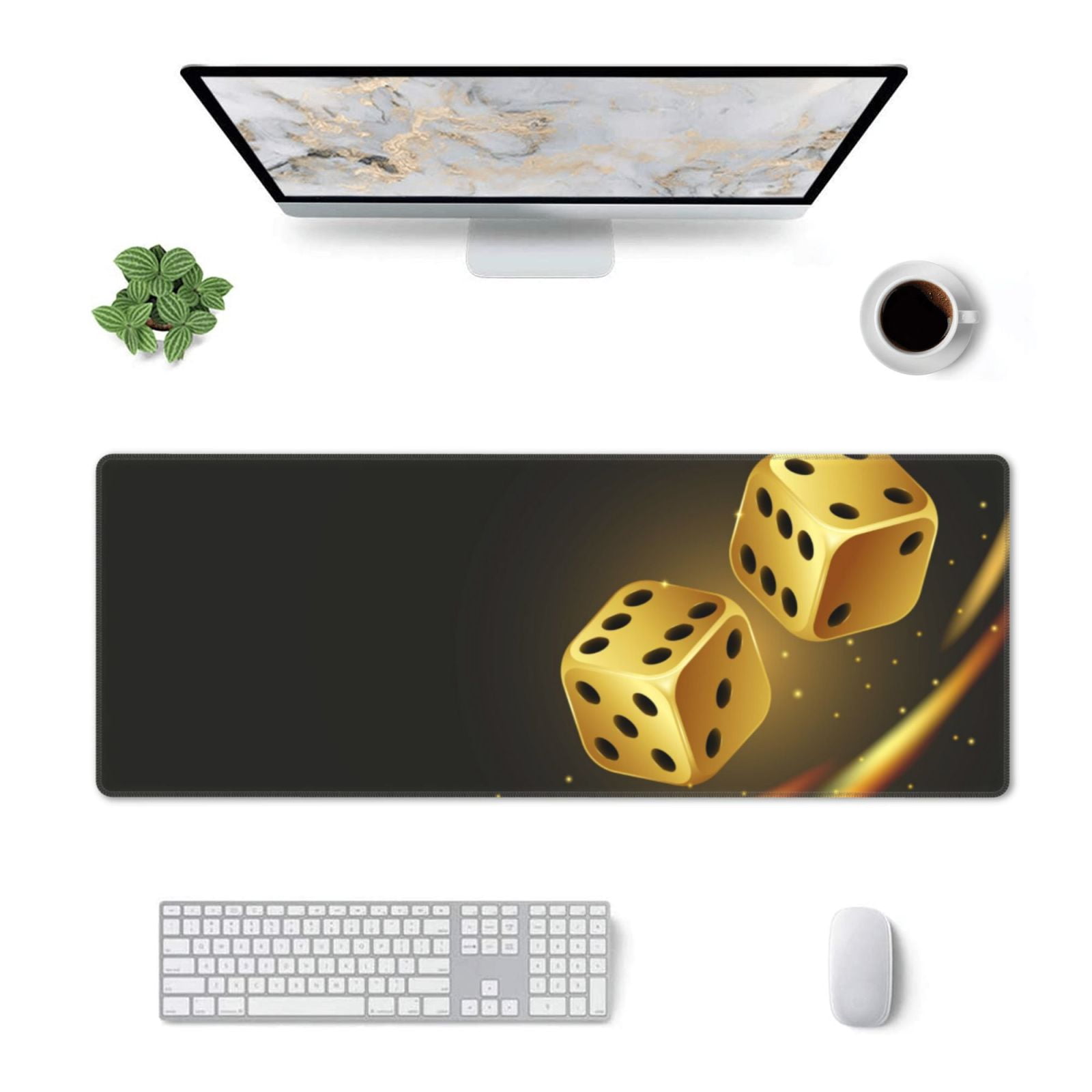 Pofeuu Golden Dice Print Desk Mat for Keyboard and Mouse，Computer Desk ...
