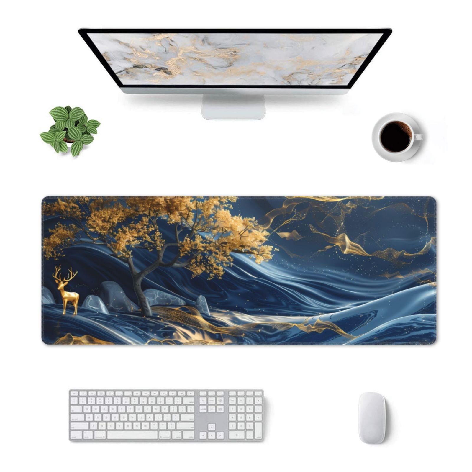 Pofeuu Golden Fantasy Landscape Print Desk Mat for Keyboard and Mouse ...