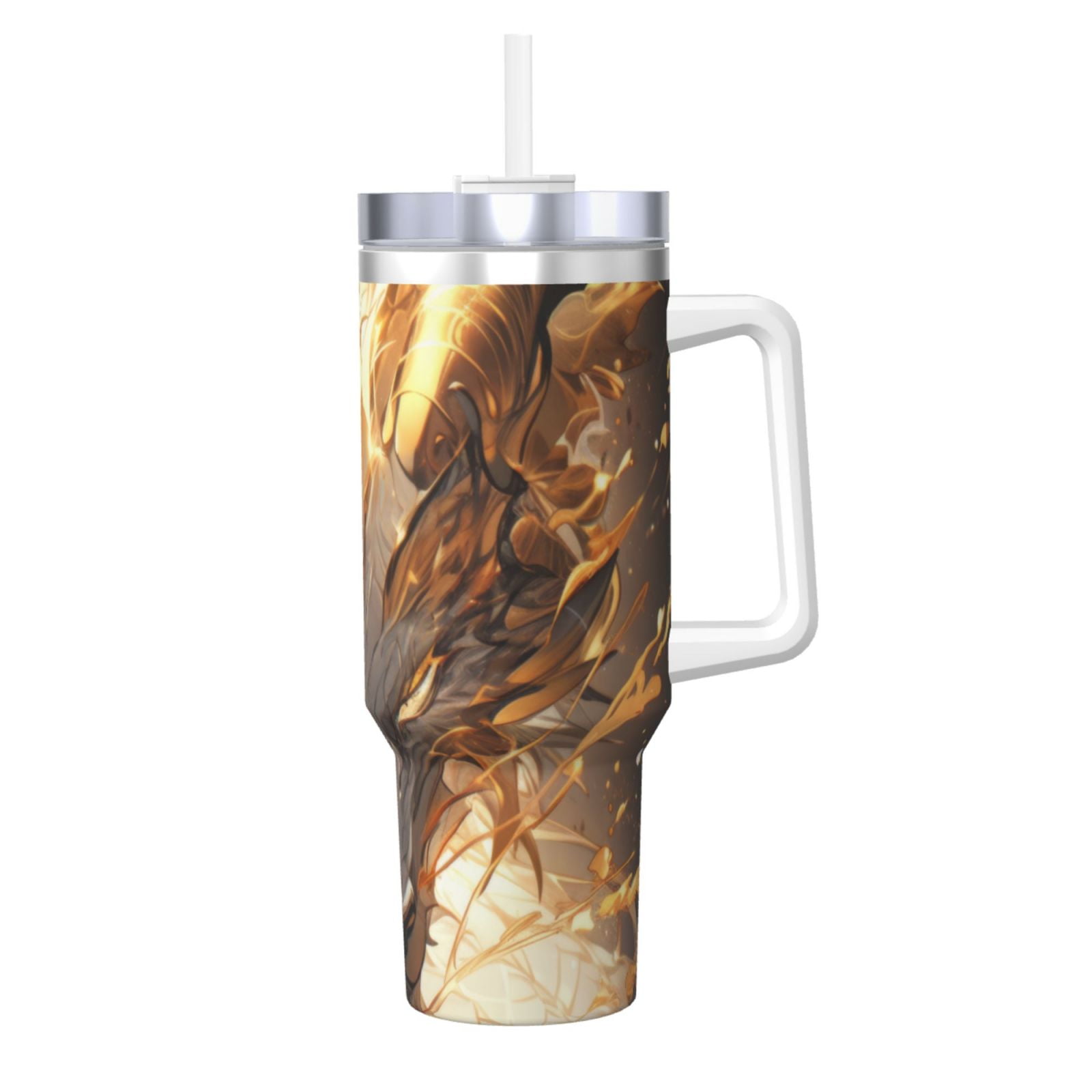Pofeuu Golden Horned White Dragon Print 40oz Ice Bully With Handle And ...