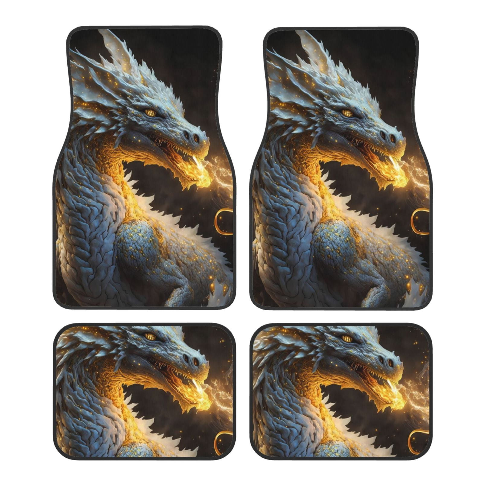 Pofeuu Golden White Fire Dragon Print Car Foot Mat Set of 4 Pieces ...