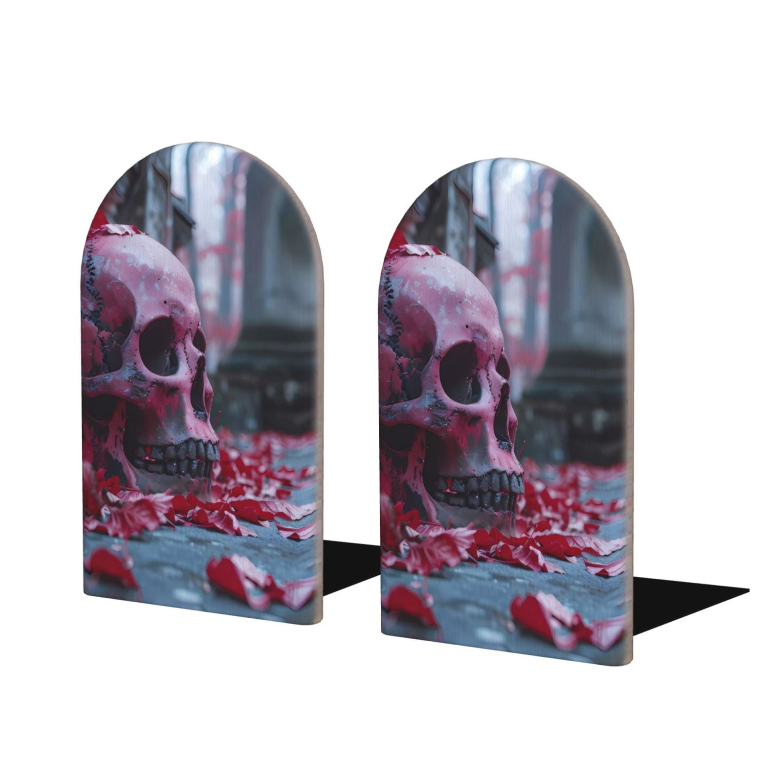 Pofeuu Gothic Red Skull Cemetery Print Large Bookend Hold Heavy Books ...