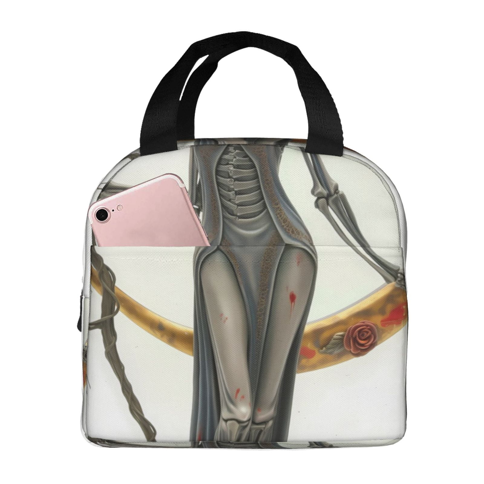 Pofeuu Gothic Skeleton With Roses Print Lunch Bag Lunch Box Insulated ...