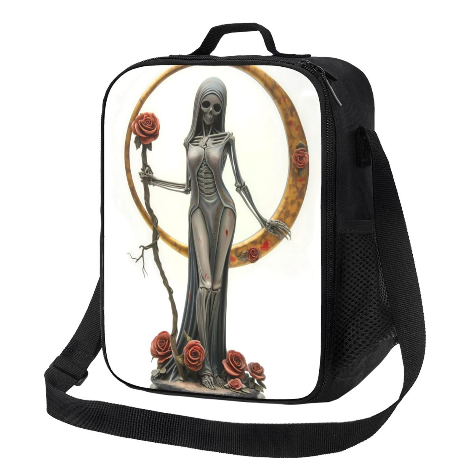 Tebeau Gothic Skeleton With Roses Print Lunch Box, Insulated Lunch Bag ...