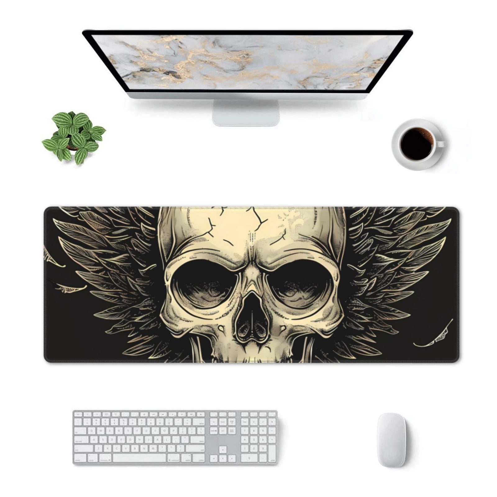 Pofeuu Gothic Winged Skull Print Desk Mat for Keyboard and Mouse ...