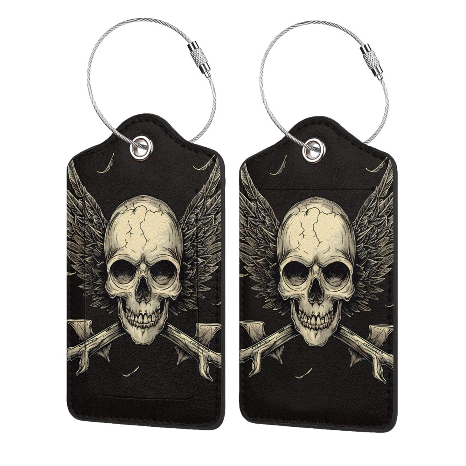 Pofeuu Gothic Winged Skull Print Luggage Tags, Privacy Cover ID Label ...