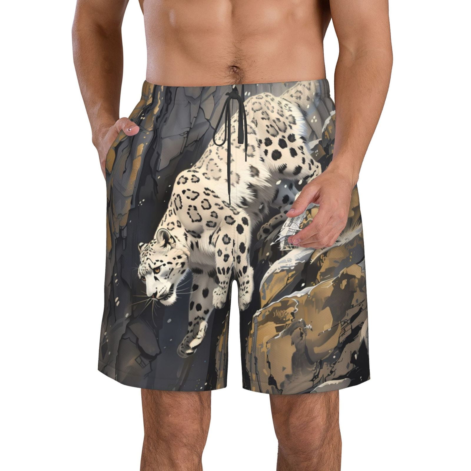 Pofeuu Graceful Snow Leopard Prin Men's Swim Trunks Quick Dry Bathing ...