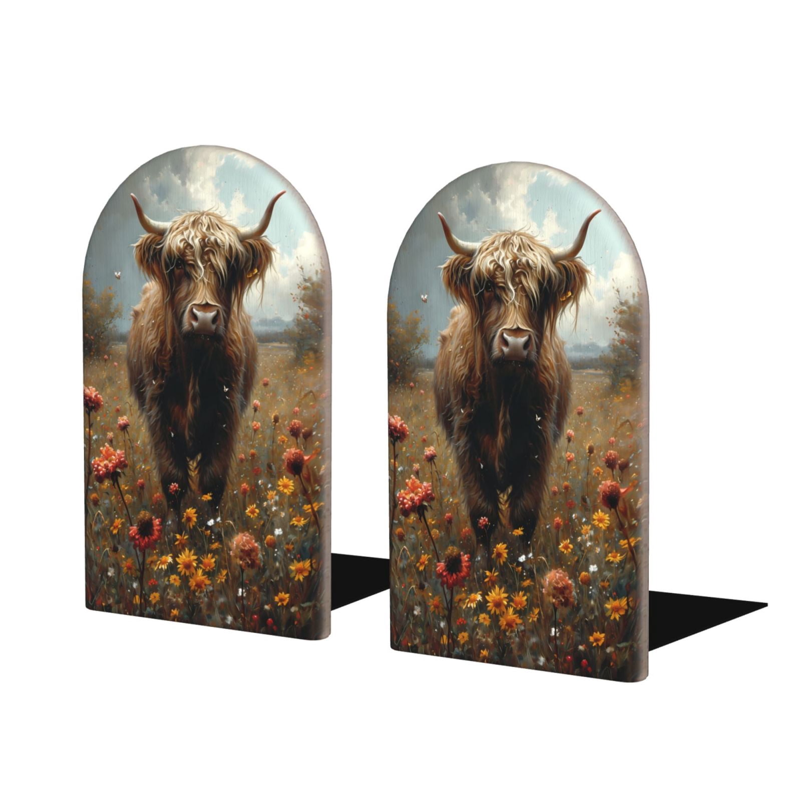 Pofeuu Grassland Sunflower Cow Print Large Bookend Hold Heavy Books ...