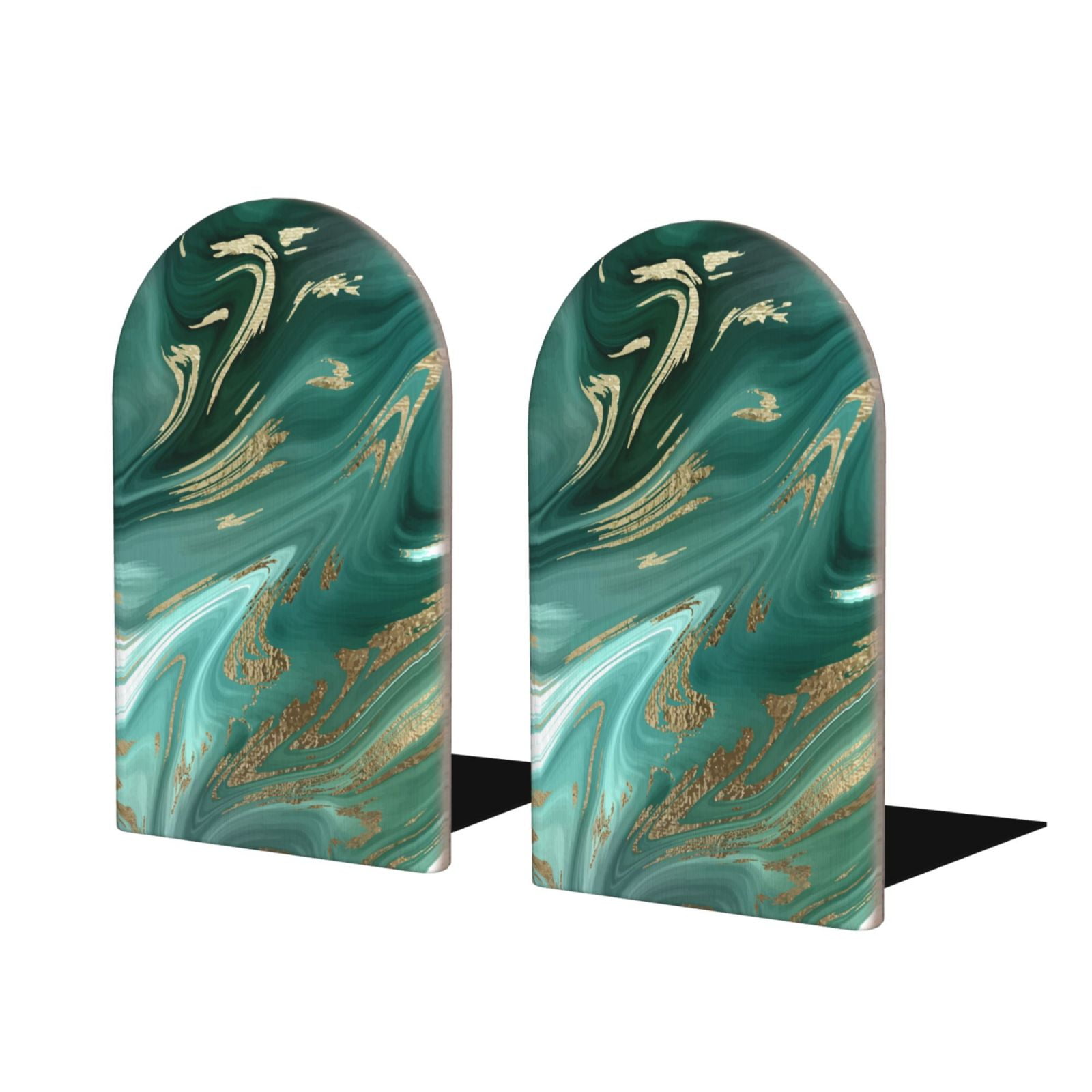 Pofeuu Green And Gold Marble Print Large Bookend Hold Heavy Books- Wood ...