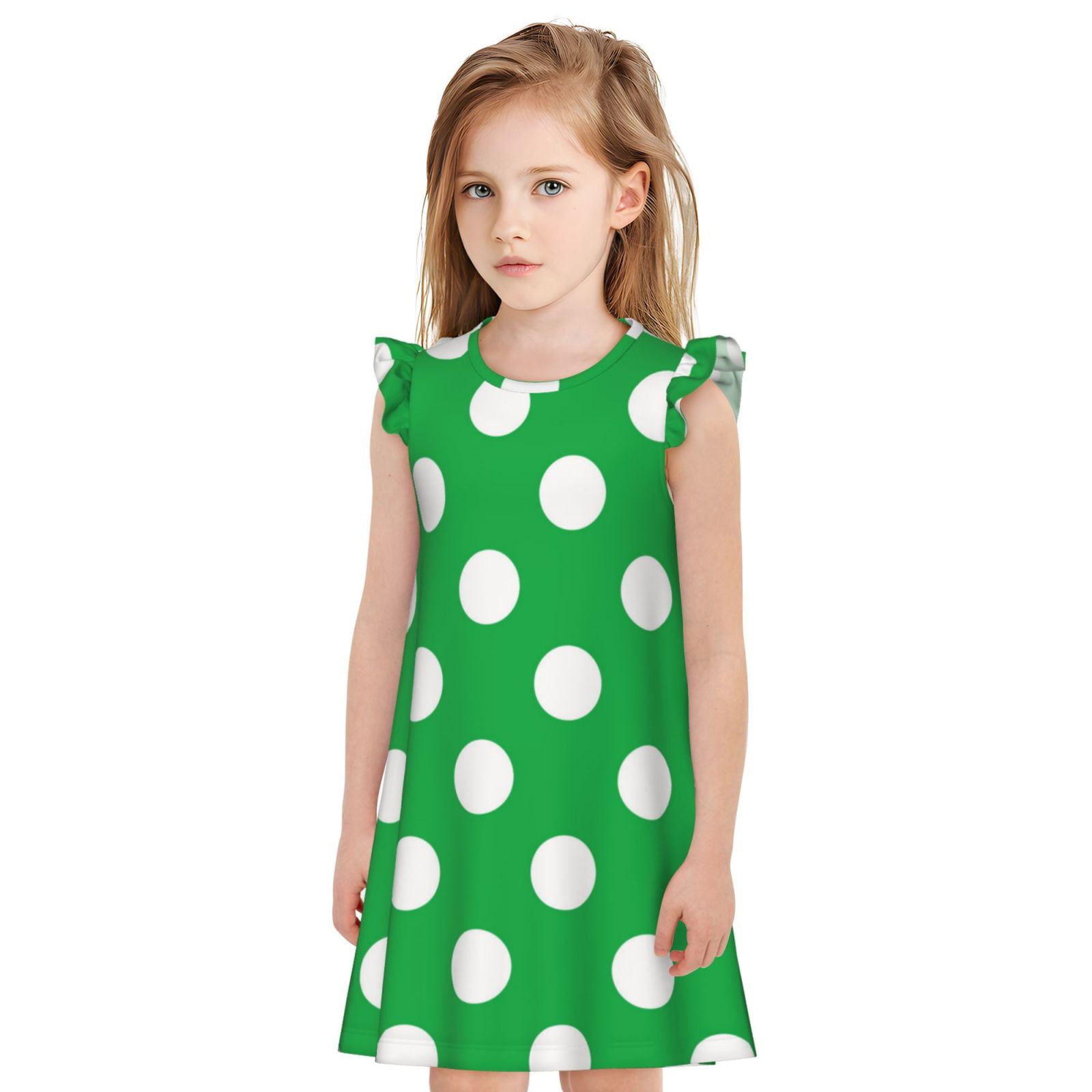 Pofeuu Green And White Polka Dot Print Girls Nightgowns, Nightgown ...