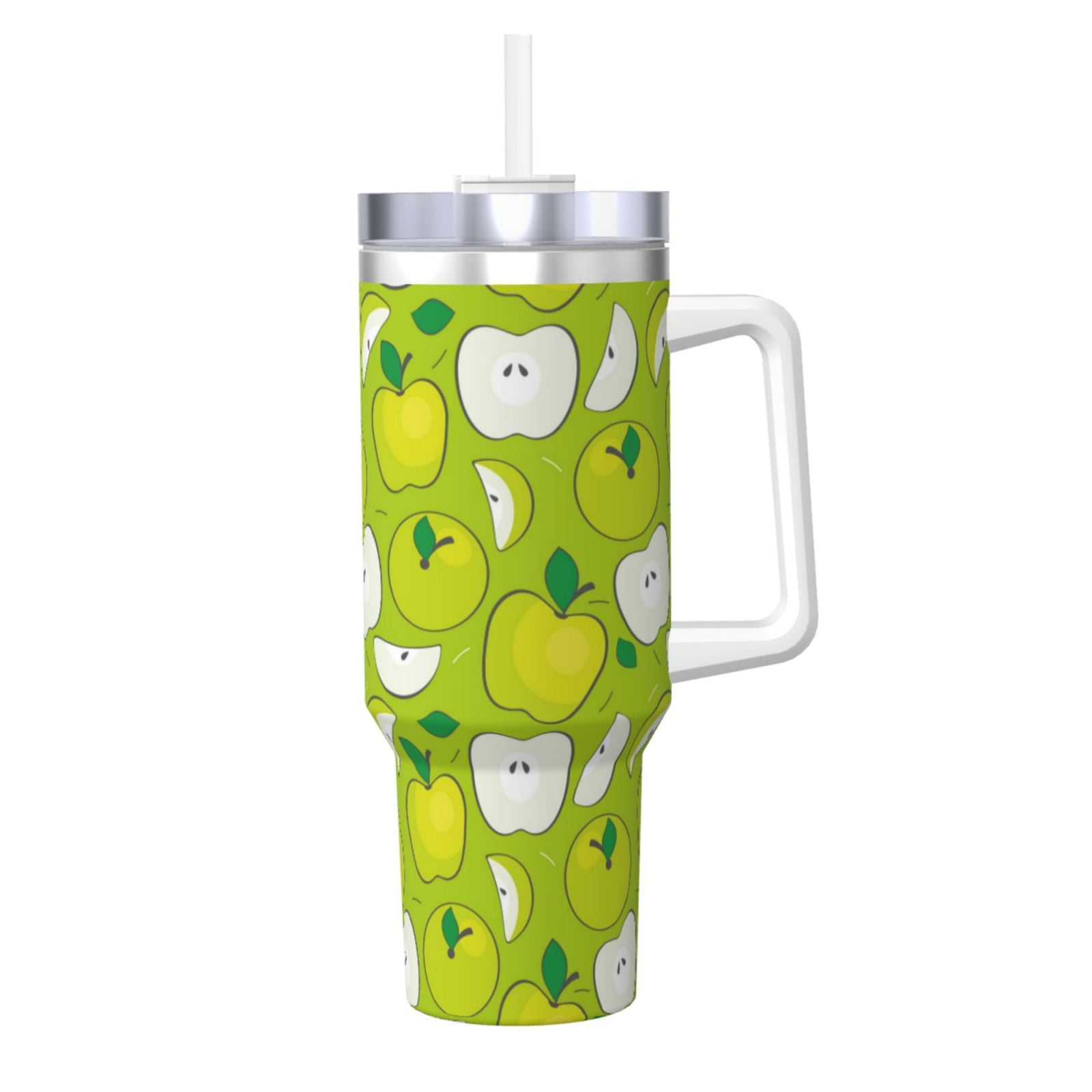 Pofeuu Green Apple Print 40oz Ice Bully With Handle And Straw Stainless ...
