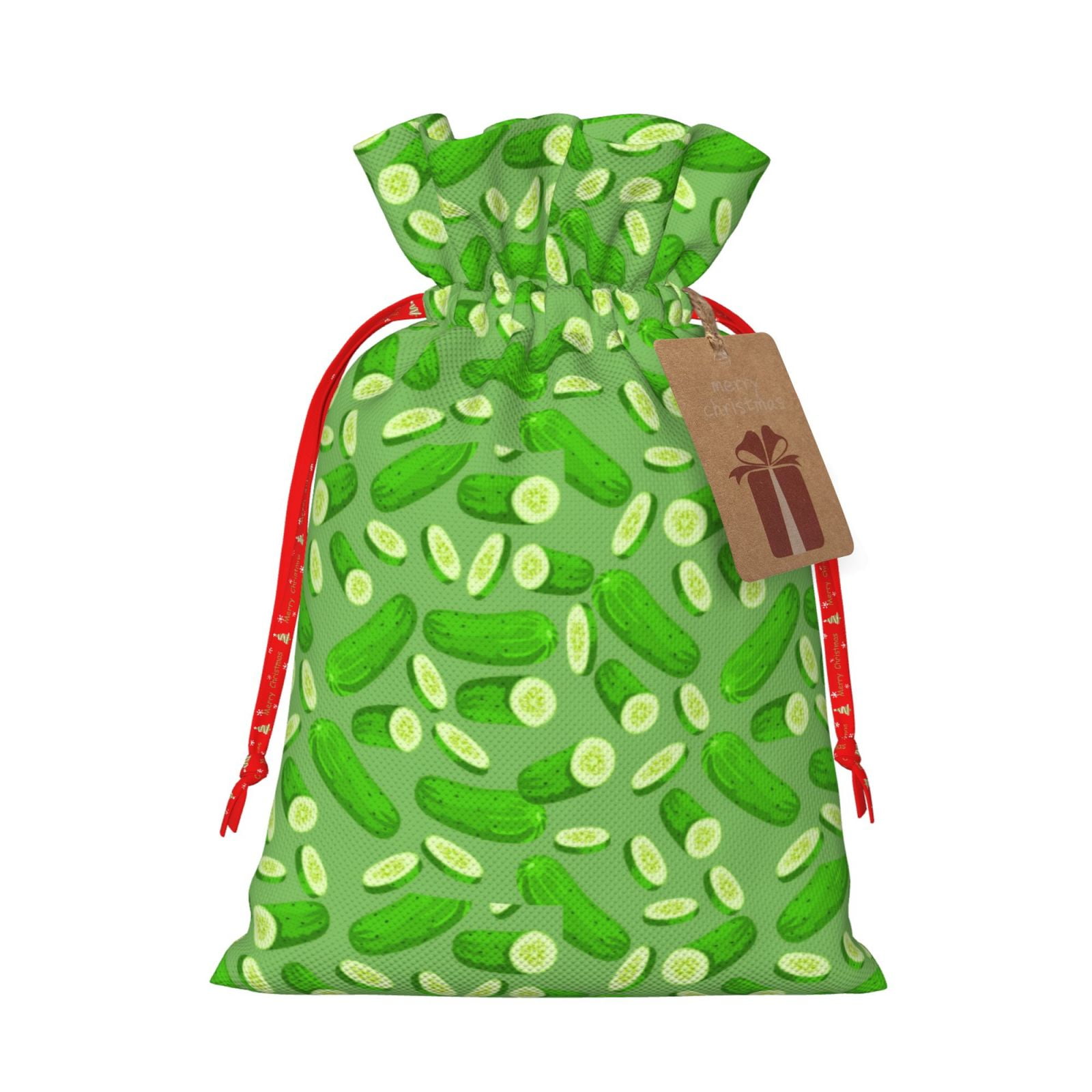 Pofeuu Green Cucumber Print Burlap Bags with Drawstrings Drawstring ...