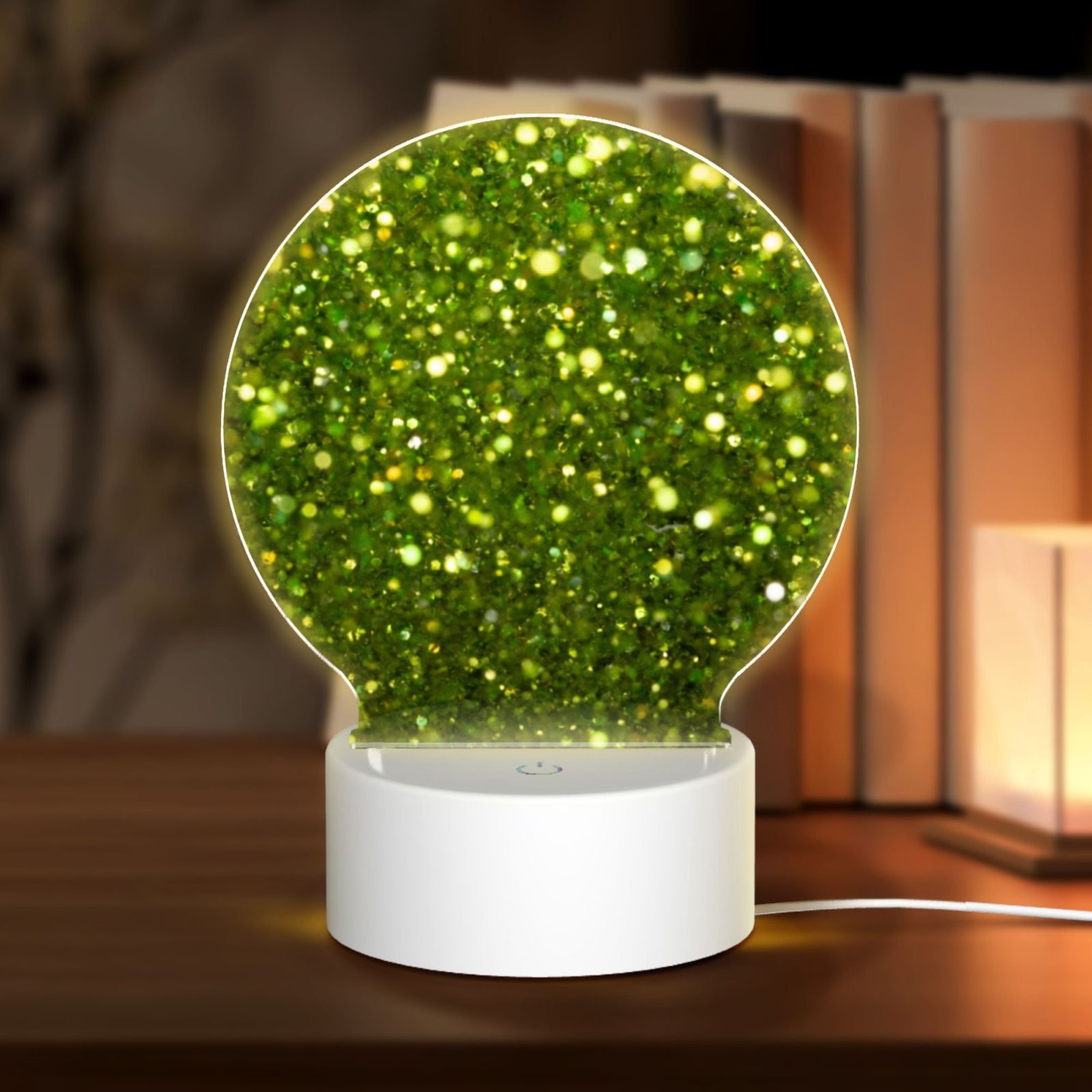 Pofeuu Green Glitter Sparkle Print LED Christmas Night Light Lamp Base ...