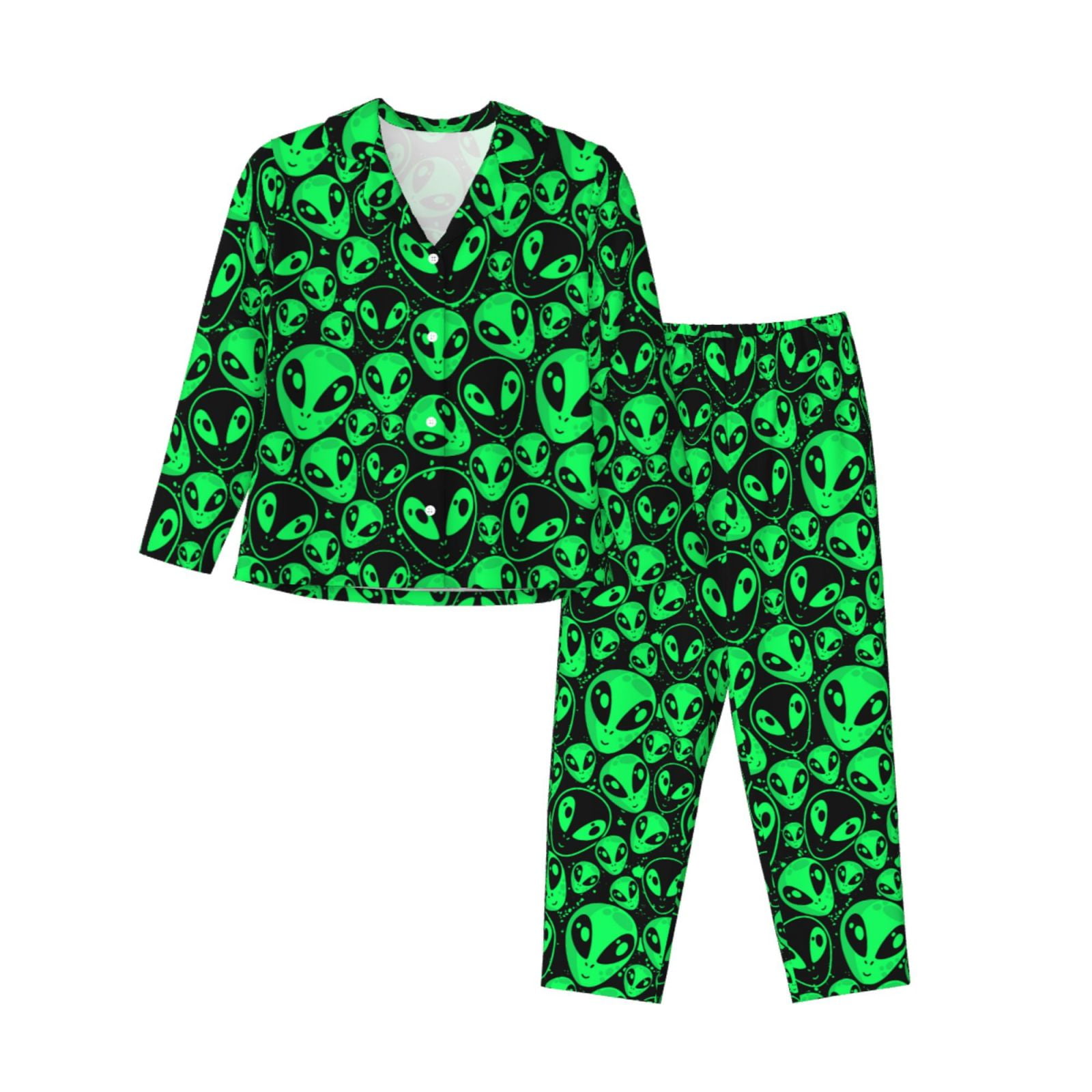 Pofeuu Green Monster Print Womens Pajamas Set Long Sleeve Sleepwear ...