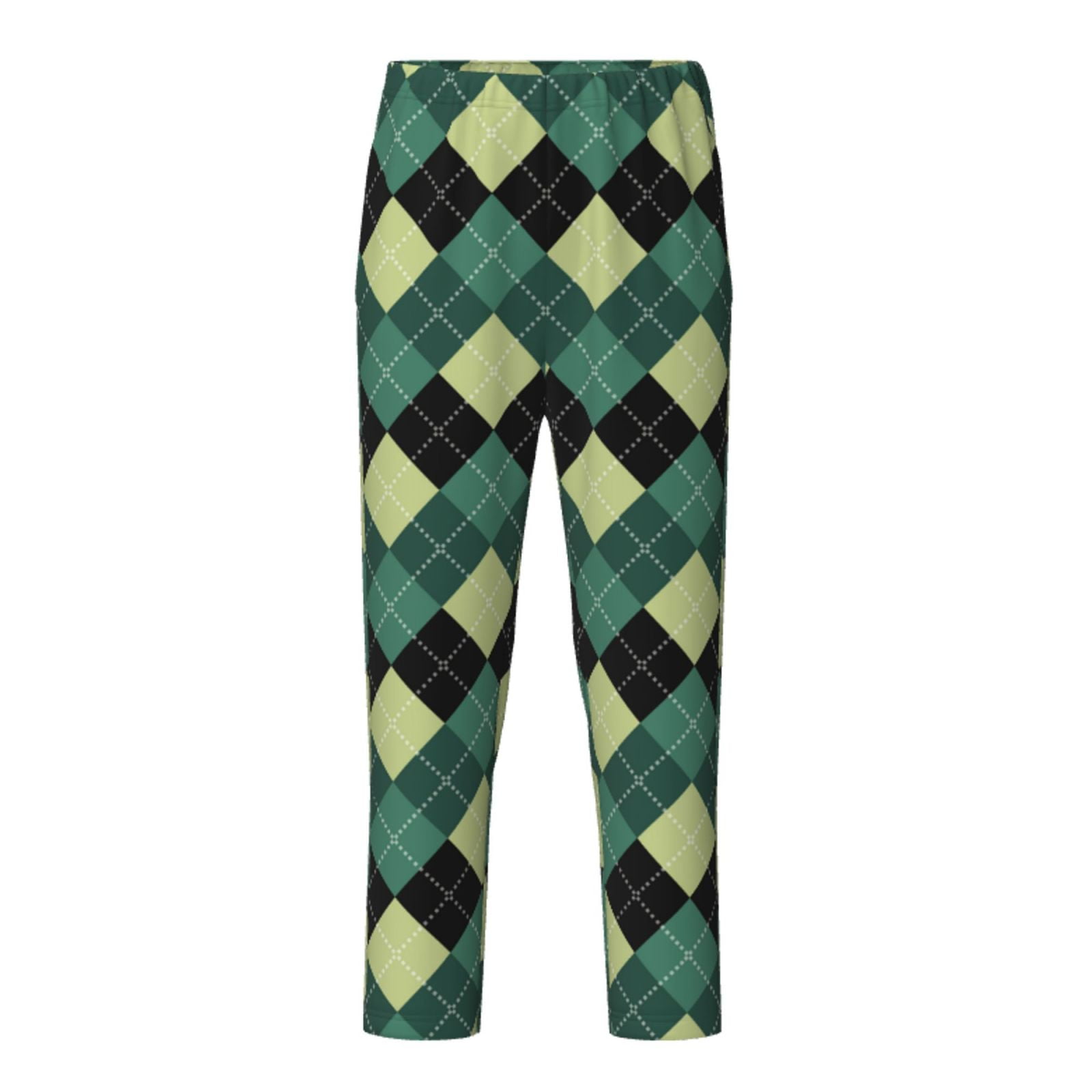 Pofeuu Green Squares Print Teenagers' Pajama Pants, Soft Lounge Pajama ...