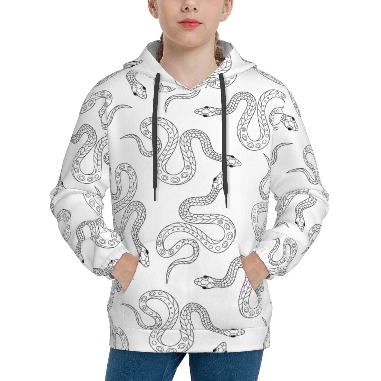 Pofeuu Hand Drawn Snake Print Kids Pullover Hoodies Warm Thick Hooded ...