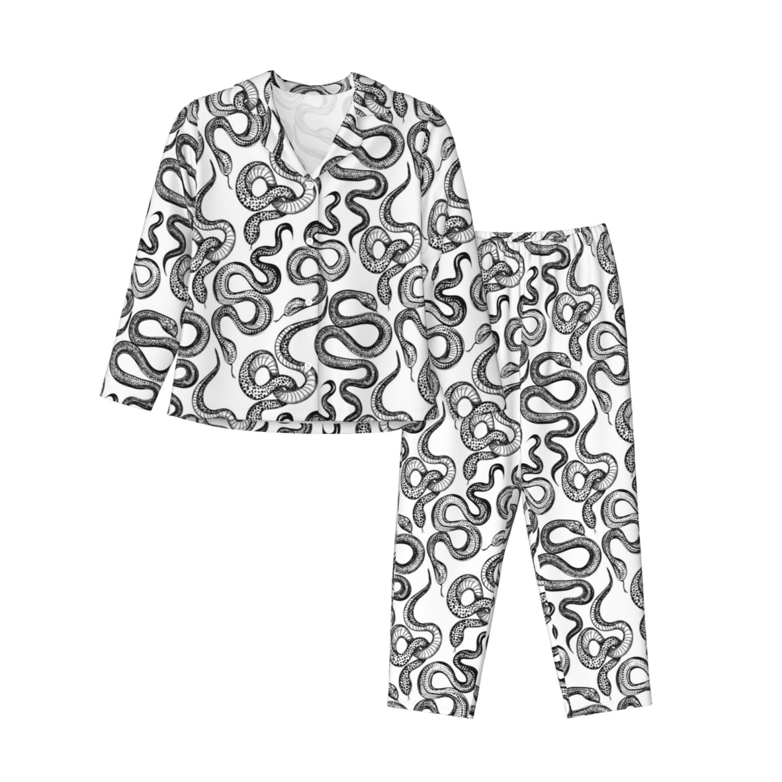 Pofeuu Hand Drawn Snake Print Womens Pajamas Set Long Sleeve Sleepwear ...
