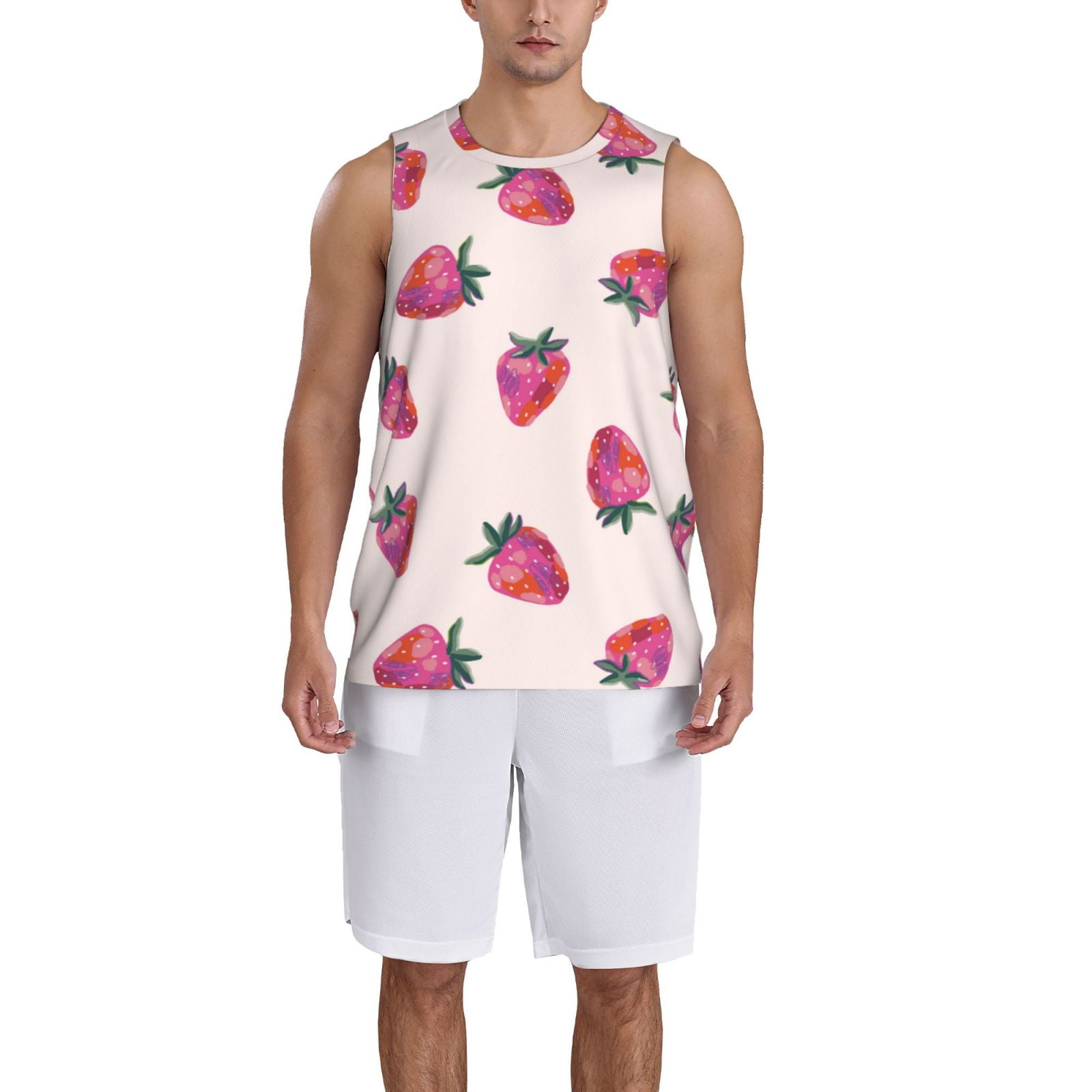 Pofeuu Hand Drawn Strawberry Print Basketball Jersey, Shirts for Men ...