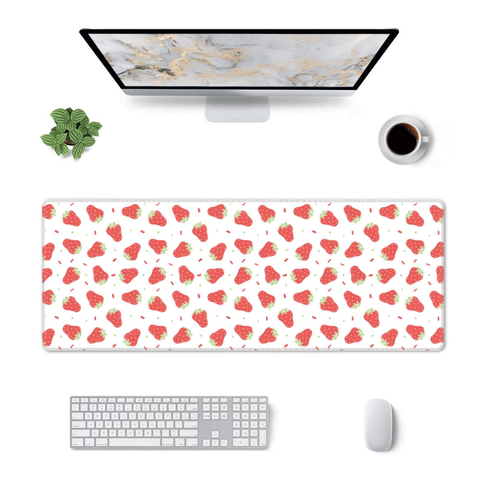 Pofeuu Hand Drawn Strawberry Print Desk Mat for Keyboard and Mouse ...