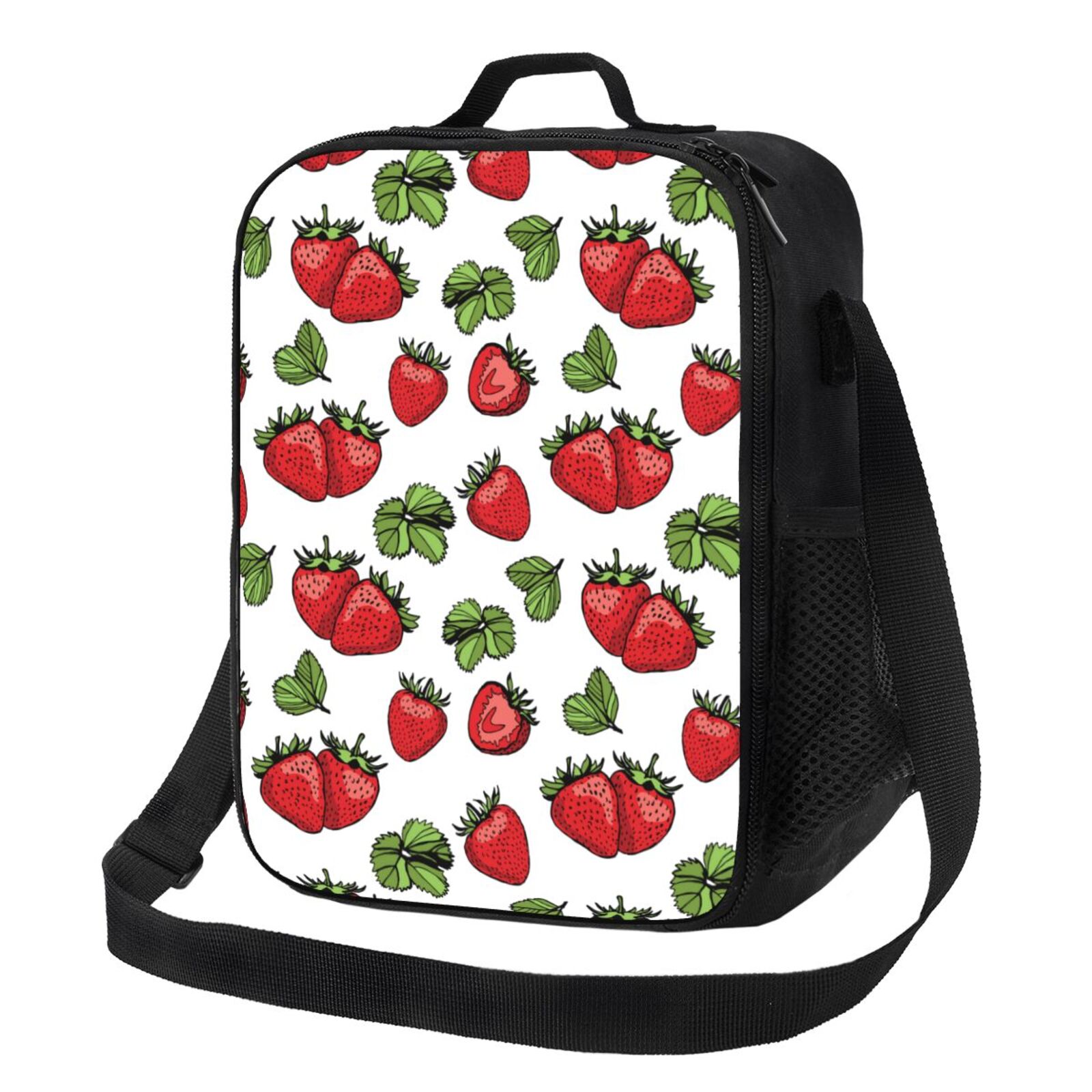 Tebeau Hand Drawn Strawberry Print Lunch Box, Insulated Lunch Bag ...
