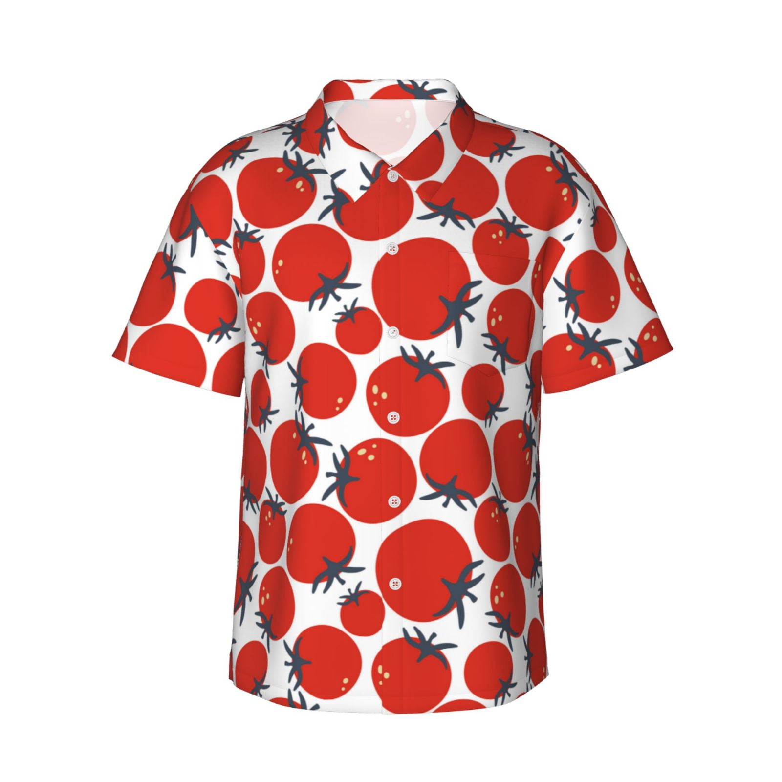 Pofeuu Hand Drawn Tomatoes Print Hawaiian Shirt for Men Sleeves Casual Button Down Summer Beach ...