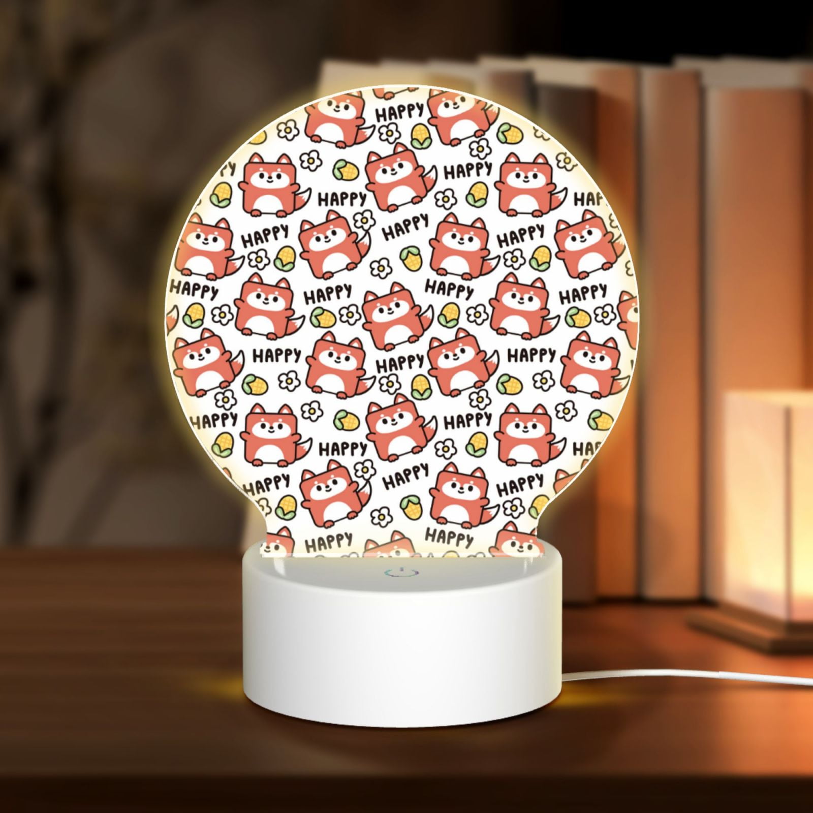Pofeuu Happy Foxy Faces Print LED Christmas Night Light Lamp Base Gift ...