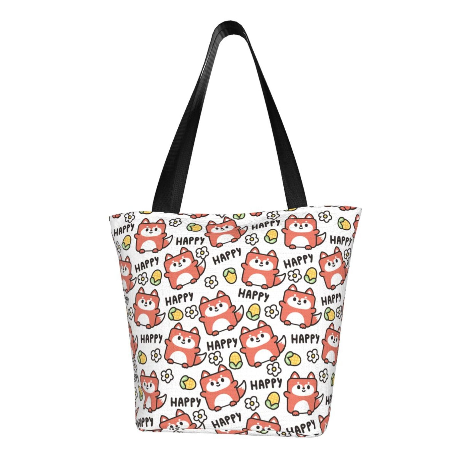 Pofeuu Happy Foxy Faces Print Women Fashion Shoulder Handbags Top ...