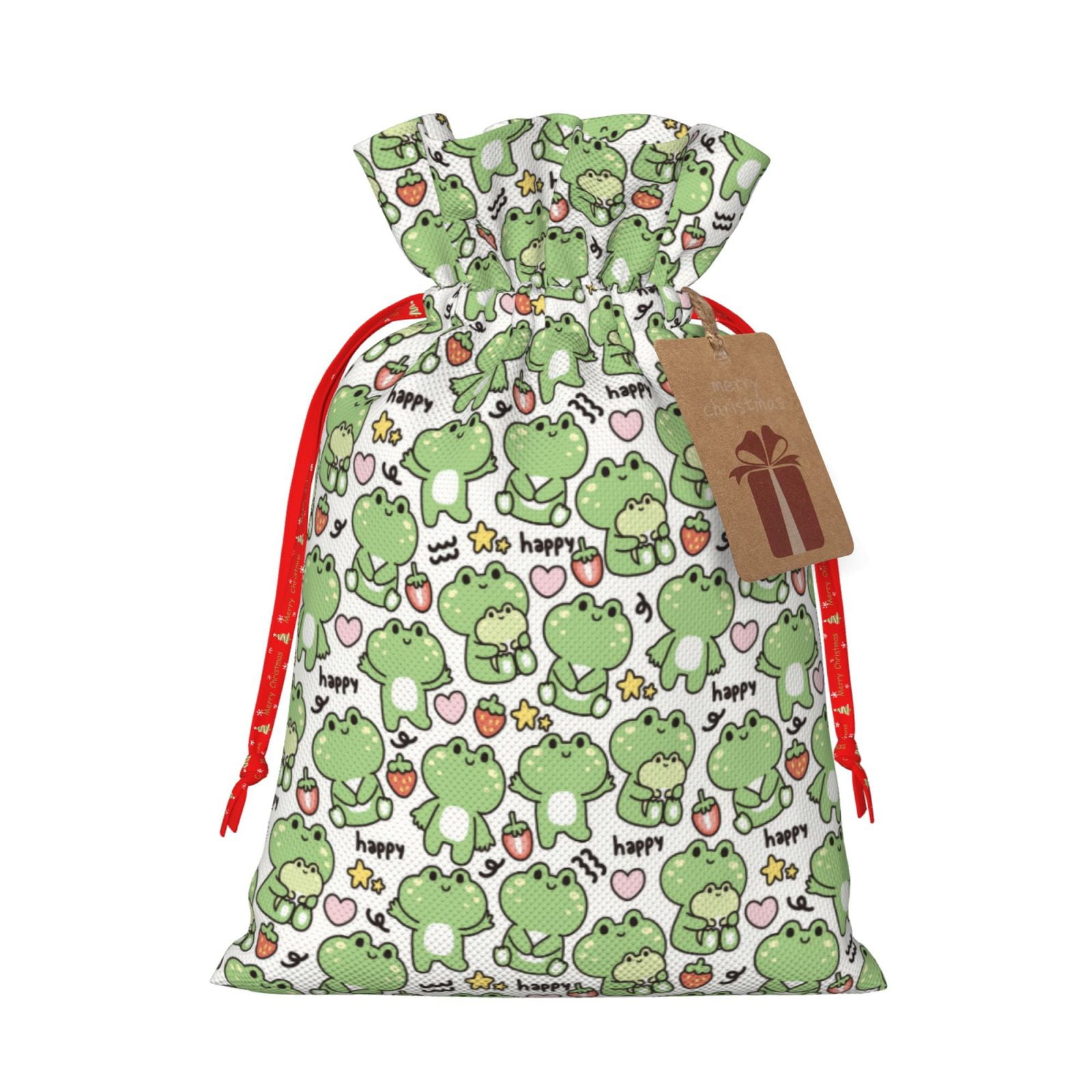 Pofeuu Happy Frogs Print Burlap Bags with Drawstrings Drawstring Gift ...
