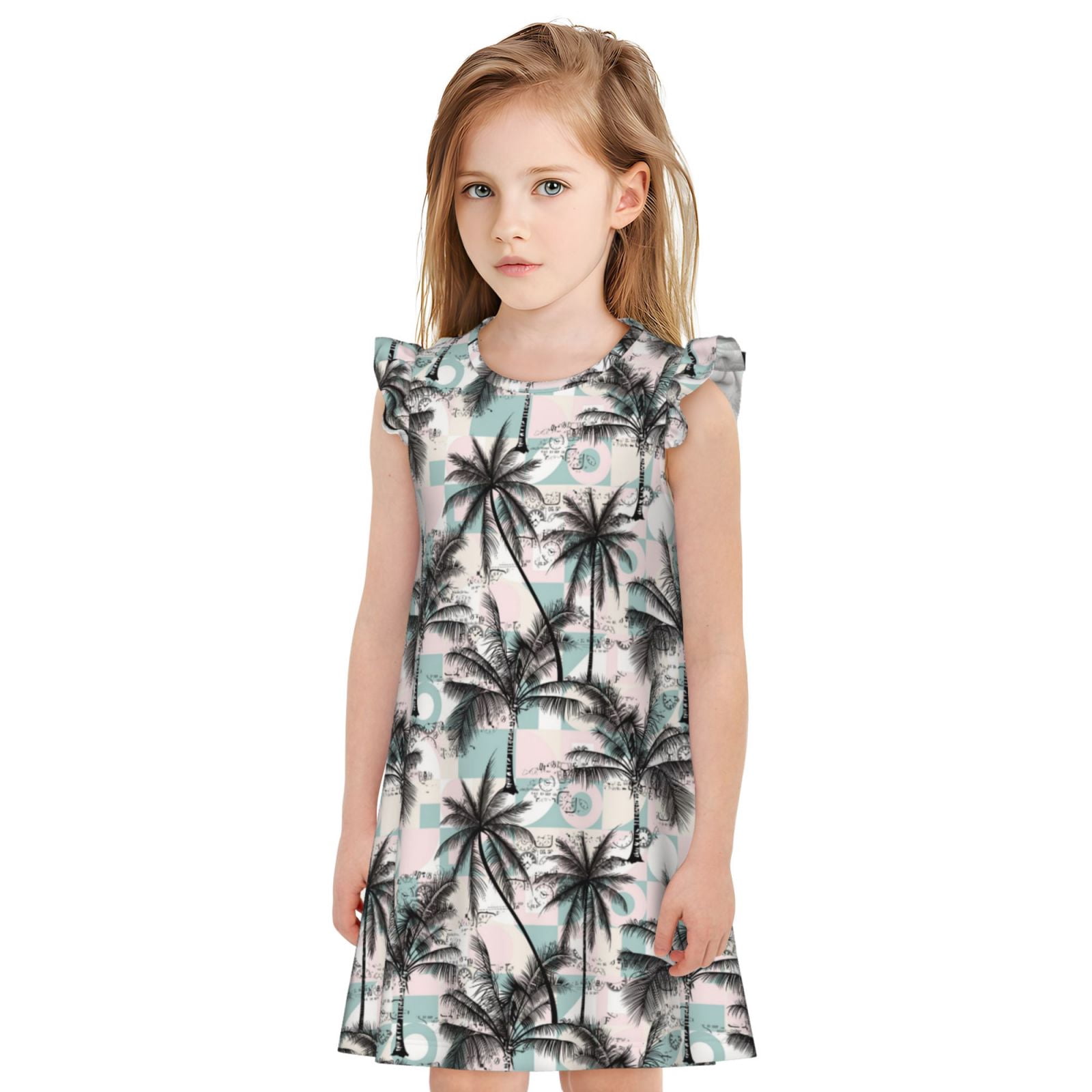Pofeuu Hawaii Palms Print Girls Nightgowns, Nightgown Princess Pajama Dresses for Girls ...