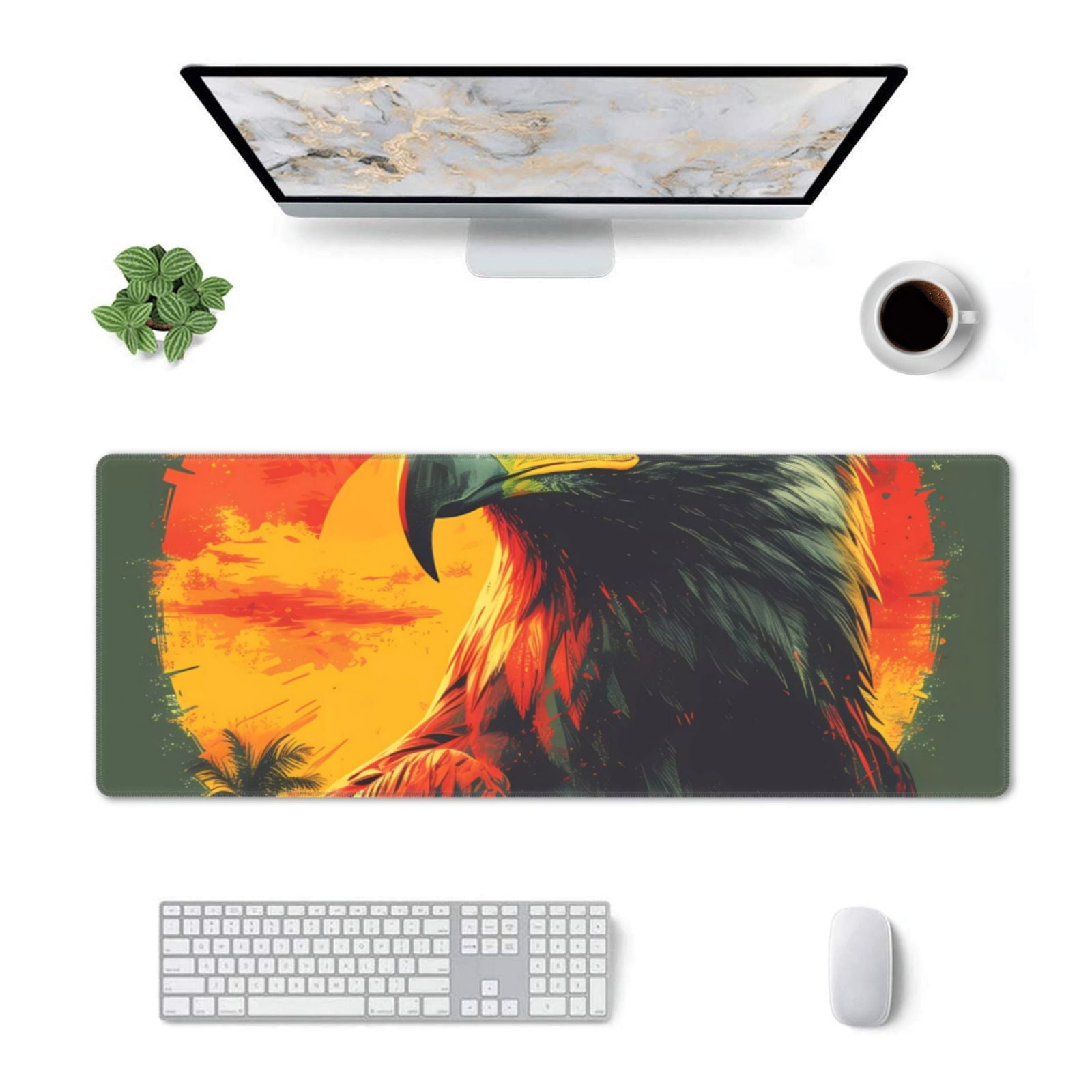 Pofeuu Hawaiian Style Bald Eagle Print Desk Mat for Keyboard and Mouse ...