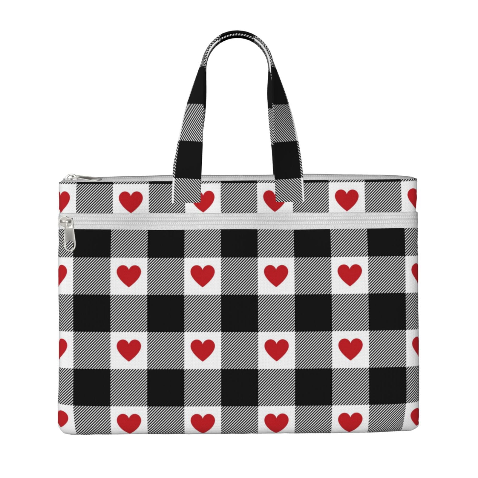 Pofeuu Heart Black Buffalo Plaid Gingham Print Laptop Bag Carrying ...