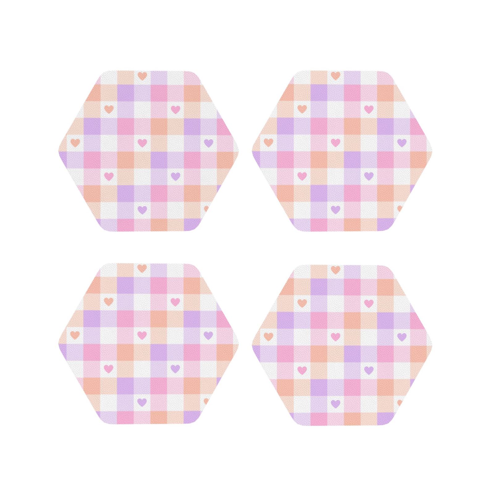 Pofeuu Heart Buffalo Plaid Print Coasters for Drinks, 4Pack PU Leather ...